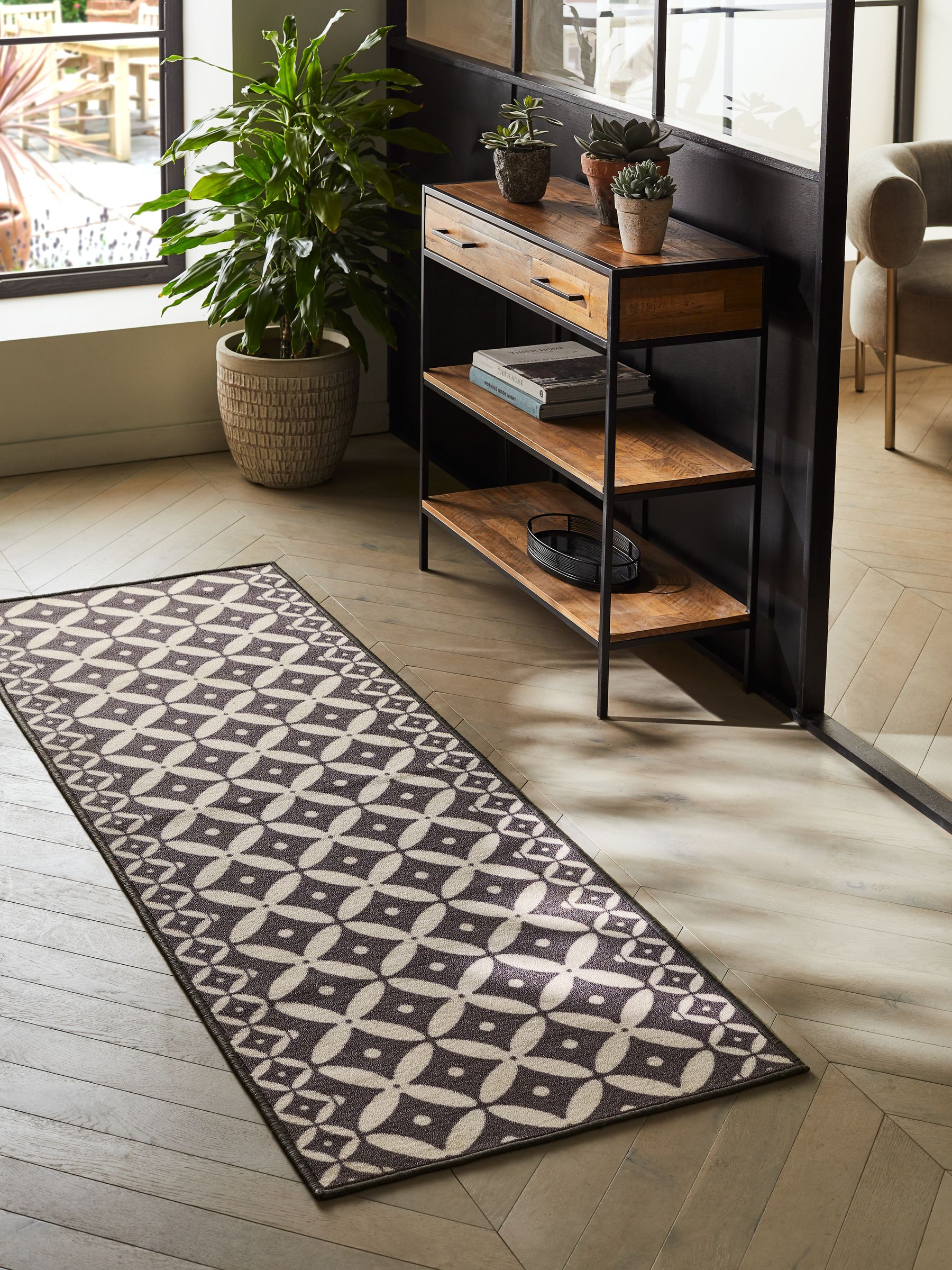 Buy Grey Washable Tile Runner from the Next UK online shop