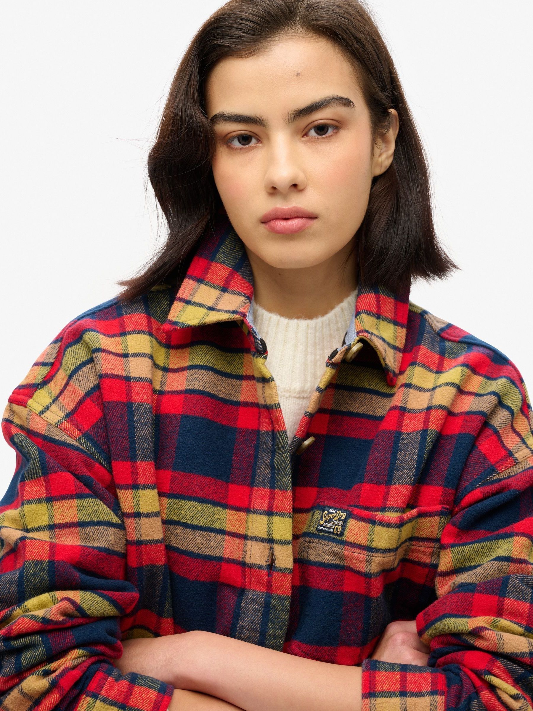 Buy Superdry Navy/Red Check Check Flannel 100% Cotton Overshirt from ...