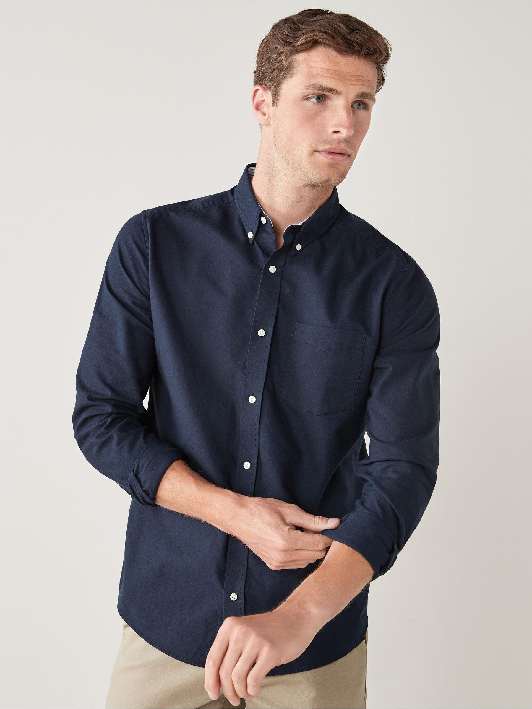 Buy Navy Blue Regular Fit Long Sleeve Oxford Shirt from the Next UK ...