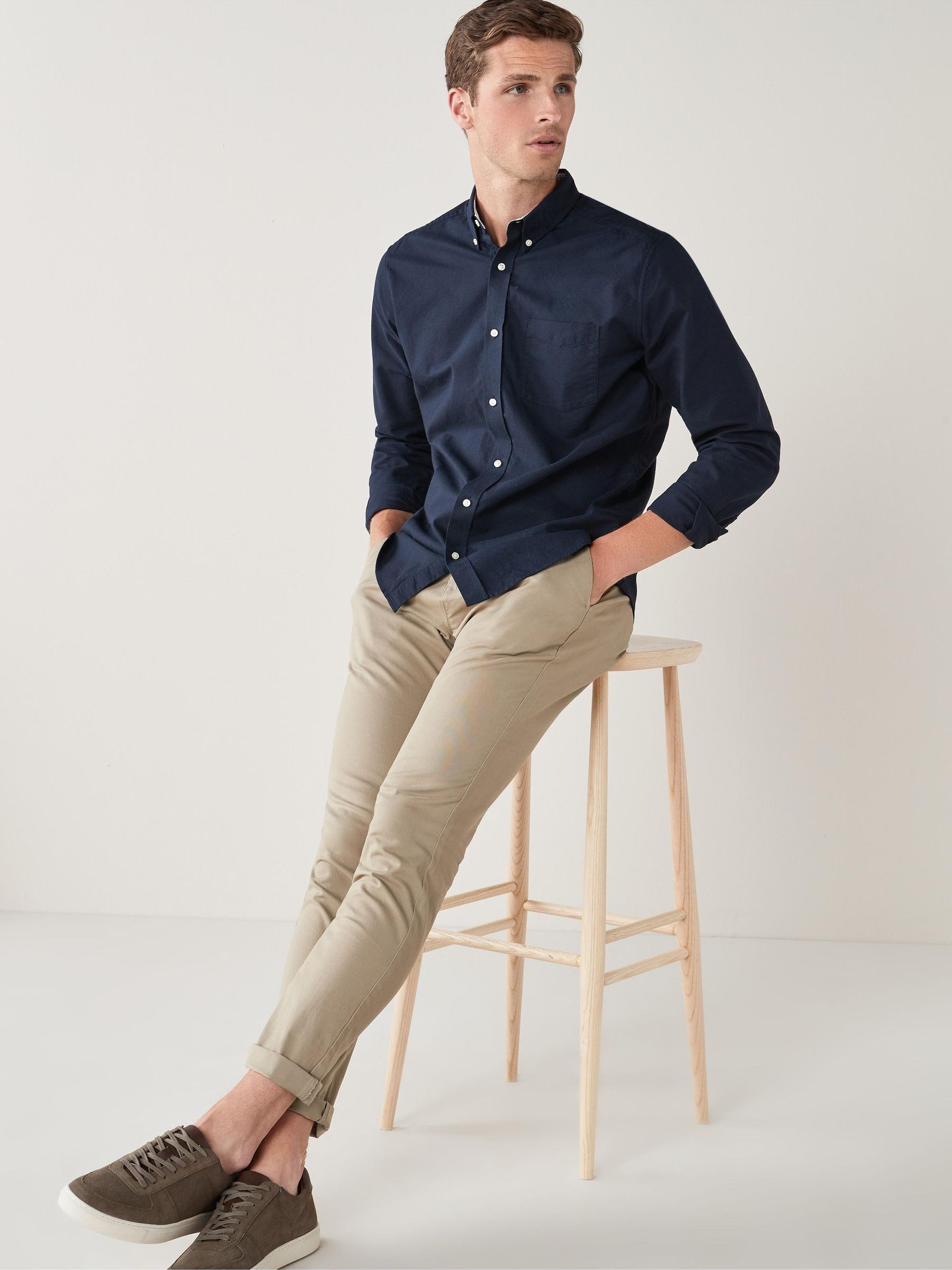 Buy Navy Blue Regular Fit Long Sleeve Oxford Shirt from the Next UK ...