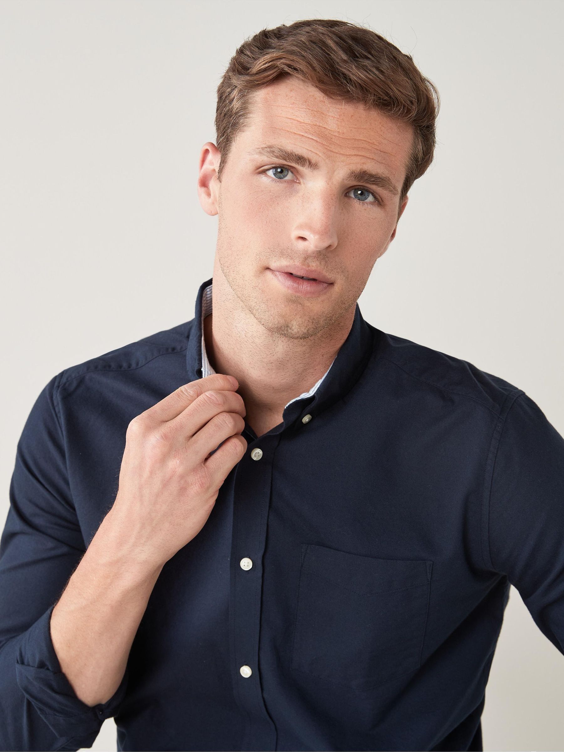 Buy Navy Blue Regular Fit Long Sleeve Oxford Shirt from the Next UK ...