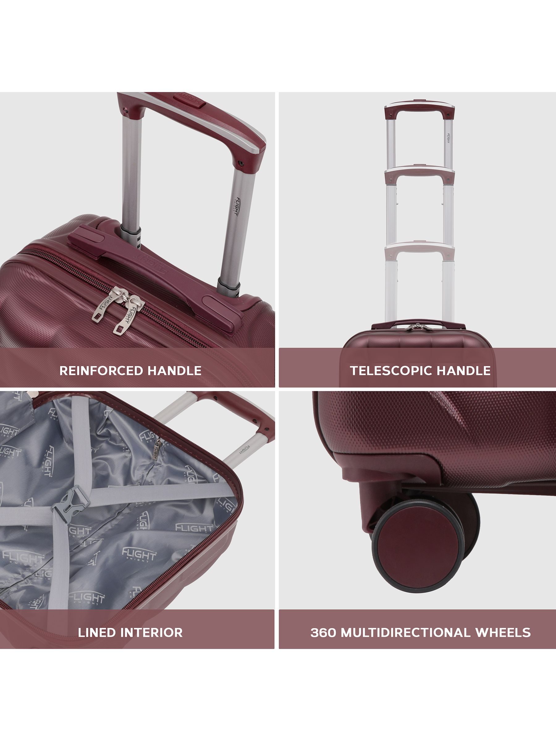 Buy Flight Knight Burgundy/Silver 45x36x20cm EasyJet Underseat 8 Wheel ...