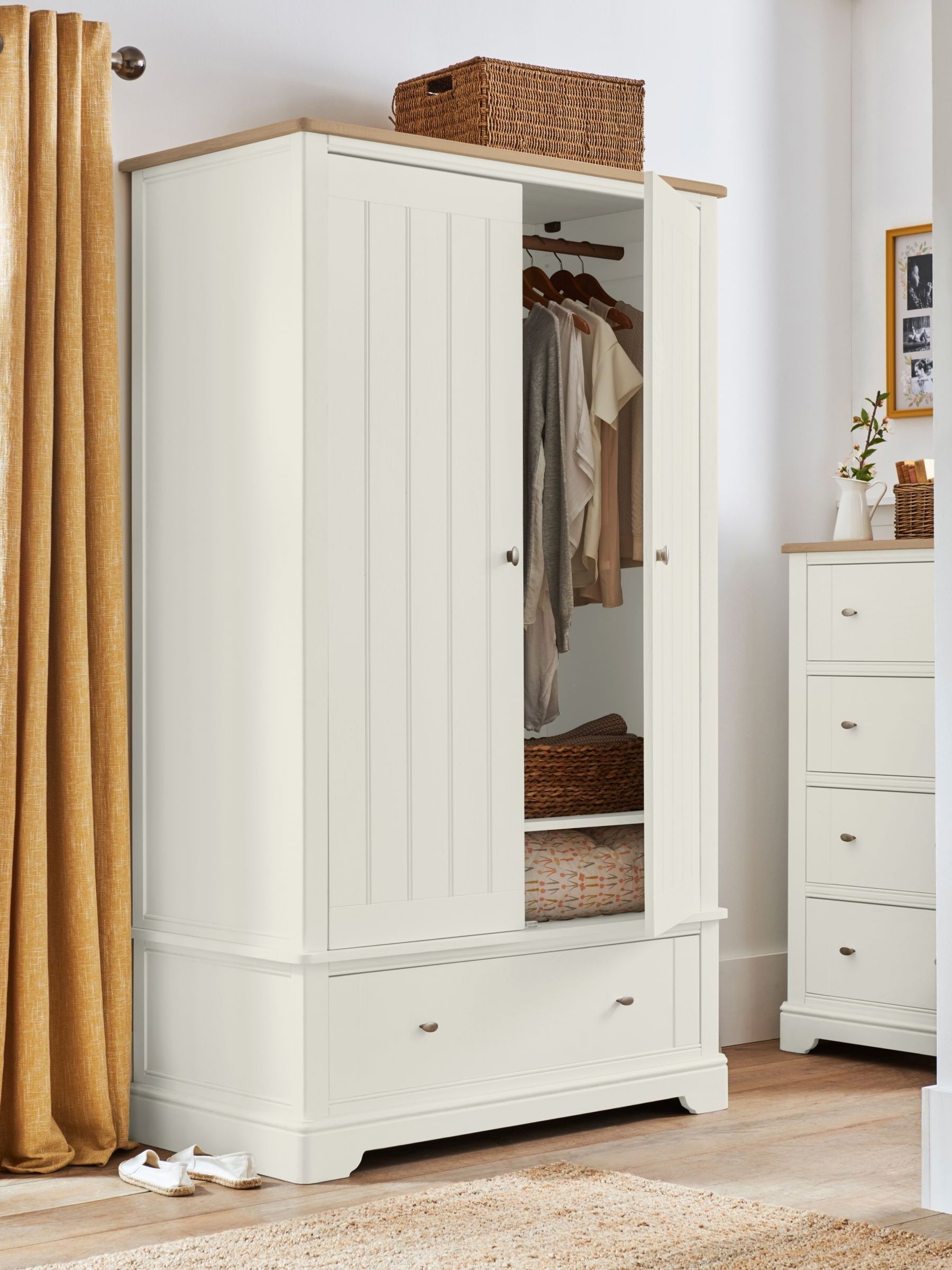 Buy Chalk White Hampton Solid Oak Double, 1 Drawer Wardrobe from the ...