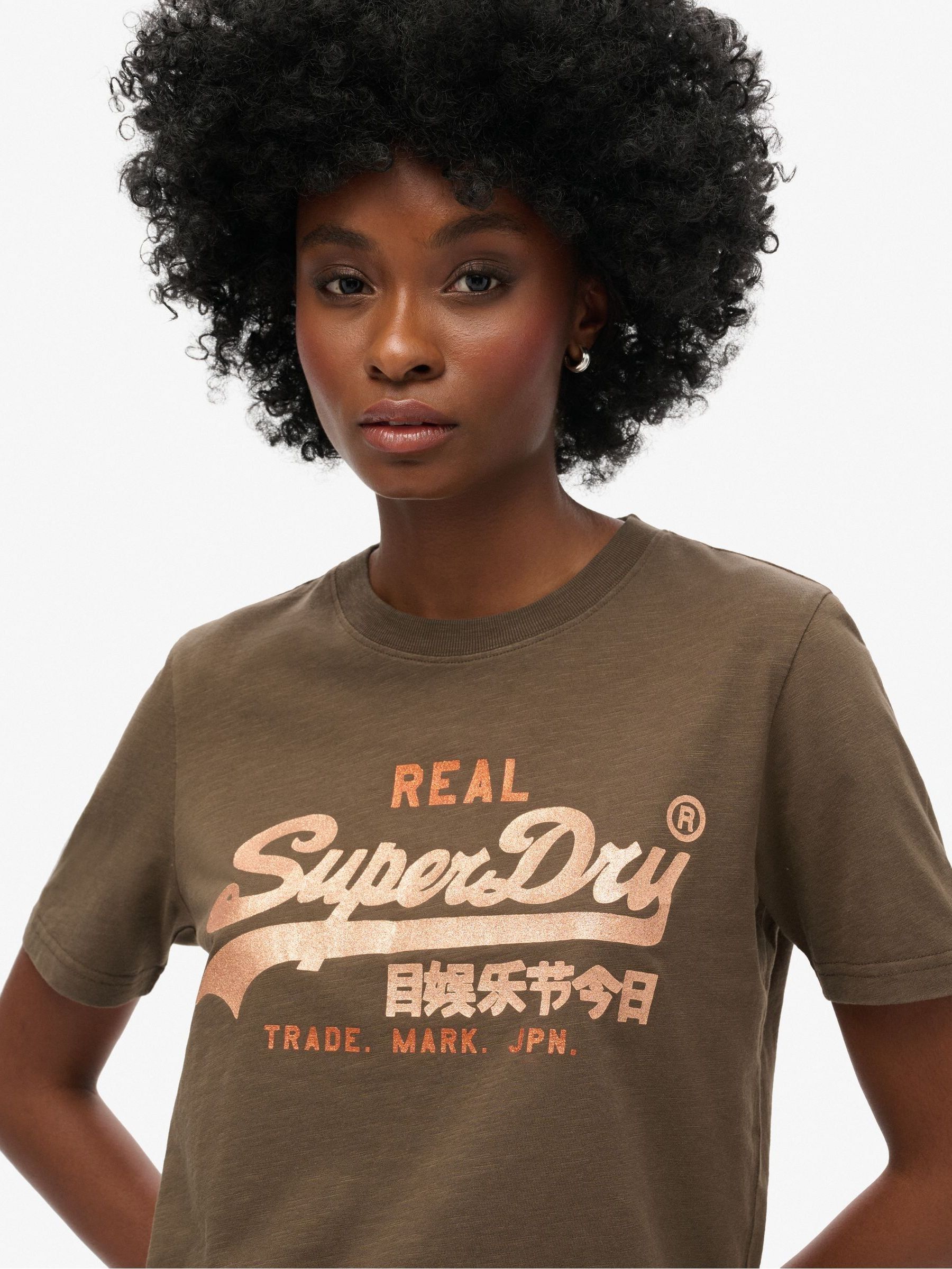 Buy Superdry Deep Khaki Green Slub Embellished VL Graphic 100% Cotton T ...