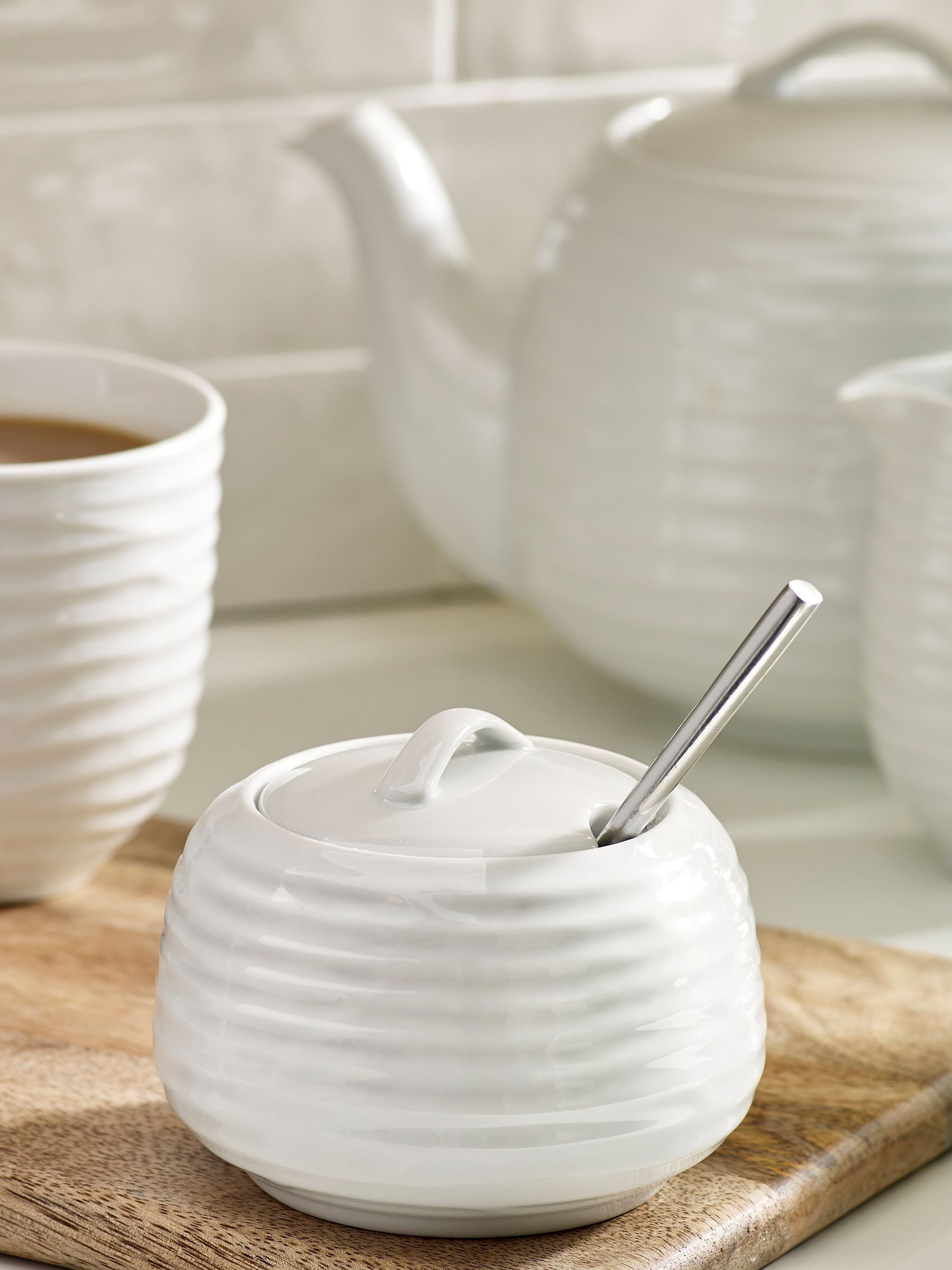 Buy White Malvern Embossed Sugar Pot With Lid from the Next UK online shop