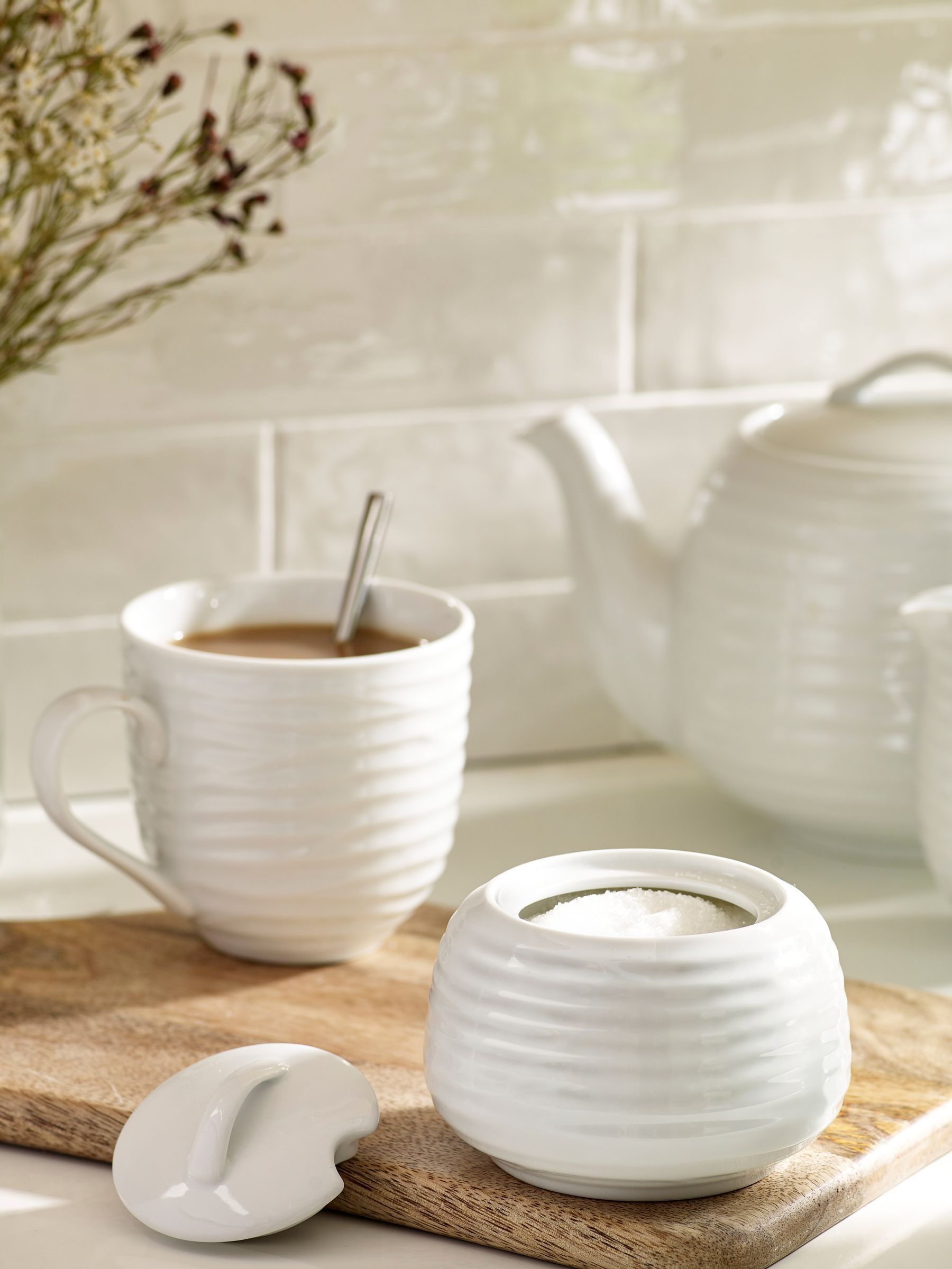 Buy White Malvern Embossed Sugar Pot With Lid from the Next UK online shop