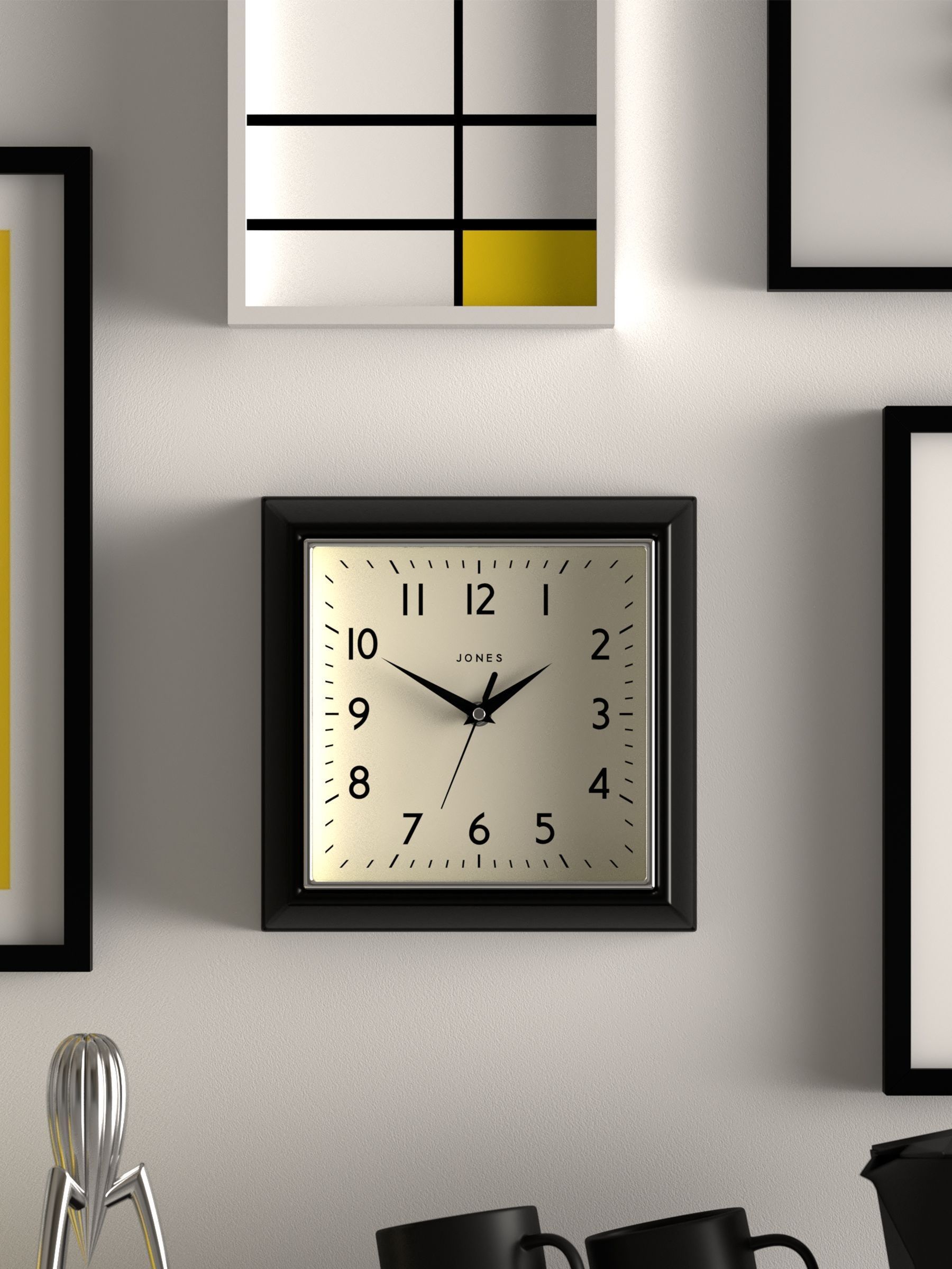 Buy Jones Clocks Black A Retro Square Wall Clock from the Next UK ...