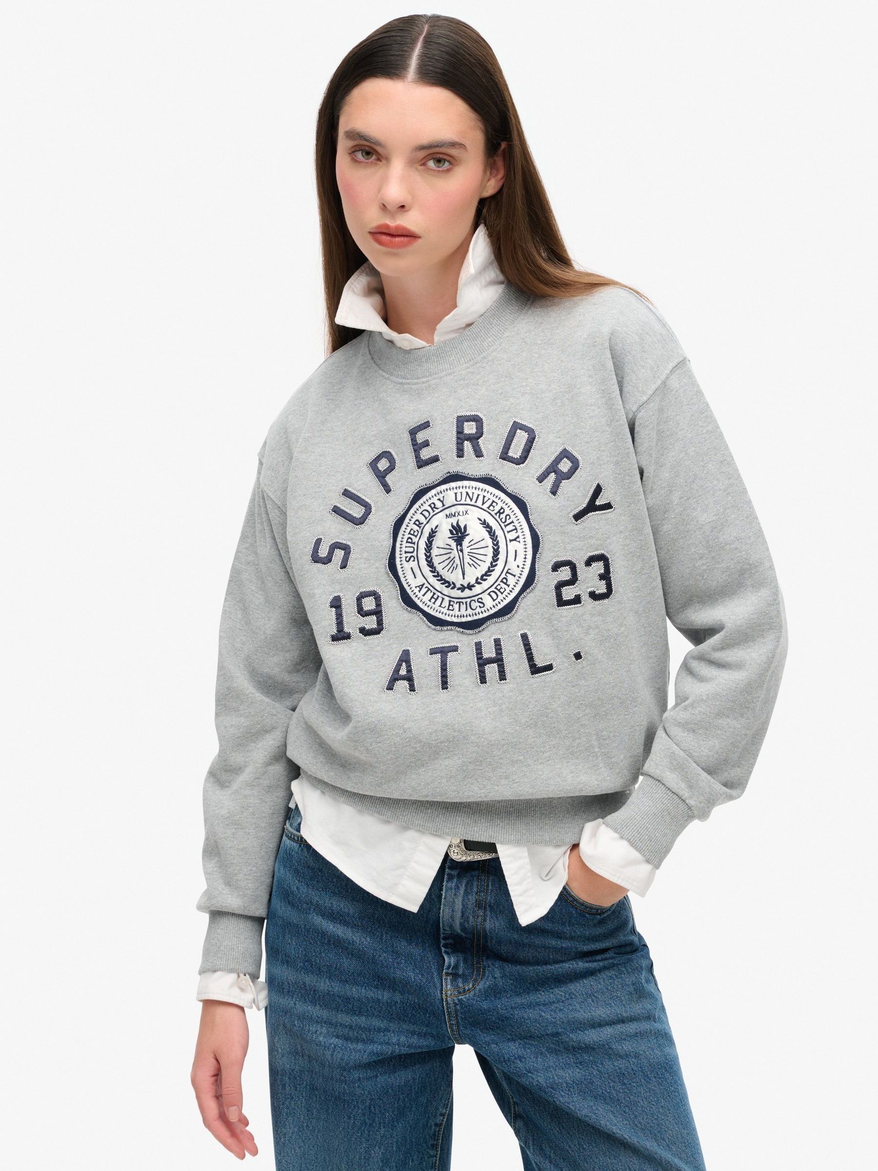 Buy Superdry Ash Grey Marl College Script Loose Sweatshirt from the ...