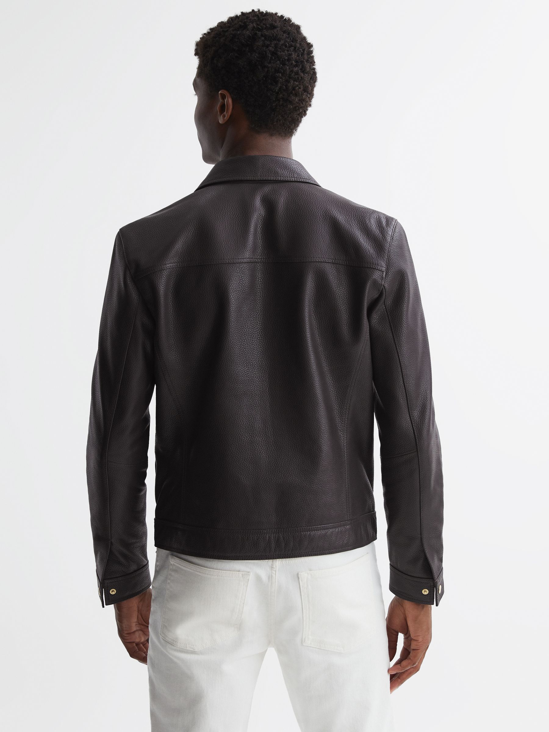 Buy Reiss Chocolate Carp Leather Zip Through Jacket from Next Ireland