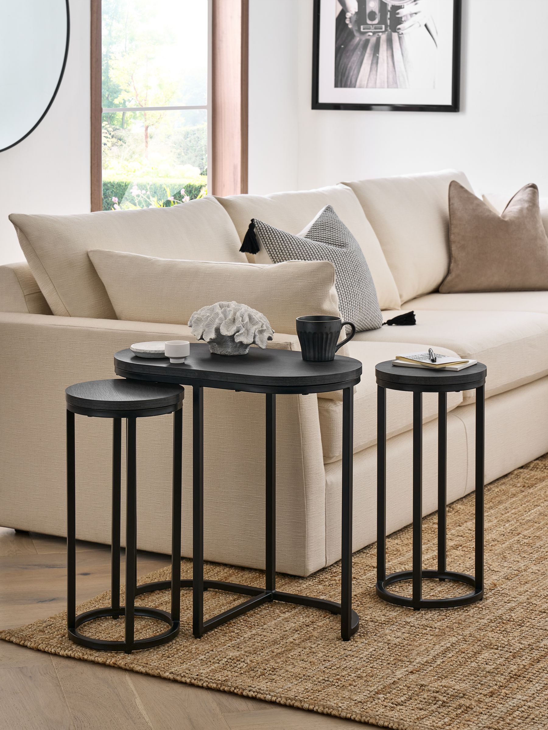 Buy Black Bronx Oak Effect Round Set of 3 Nest of Tables from the Next ...