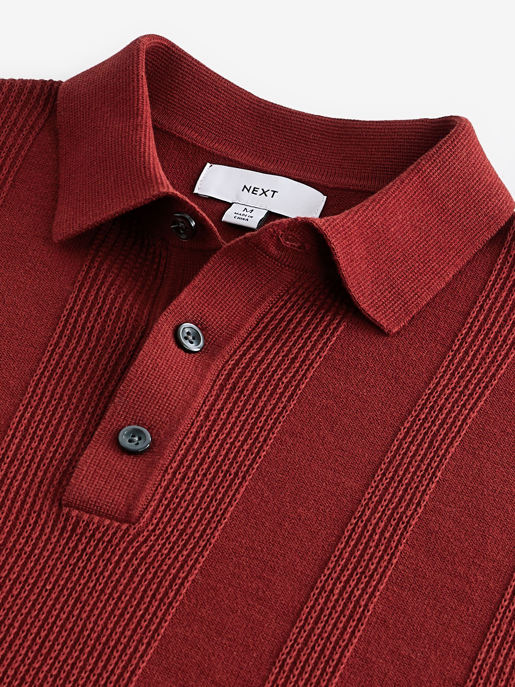 Buy Rust Red/Orange Regular Fit 100% Cotton Knitted Textured Stripe ...