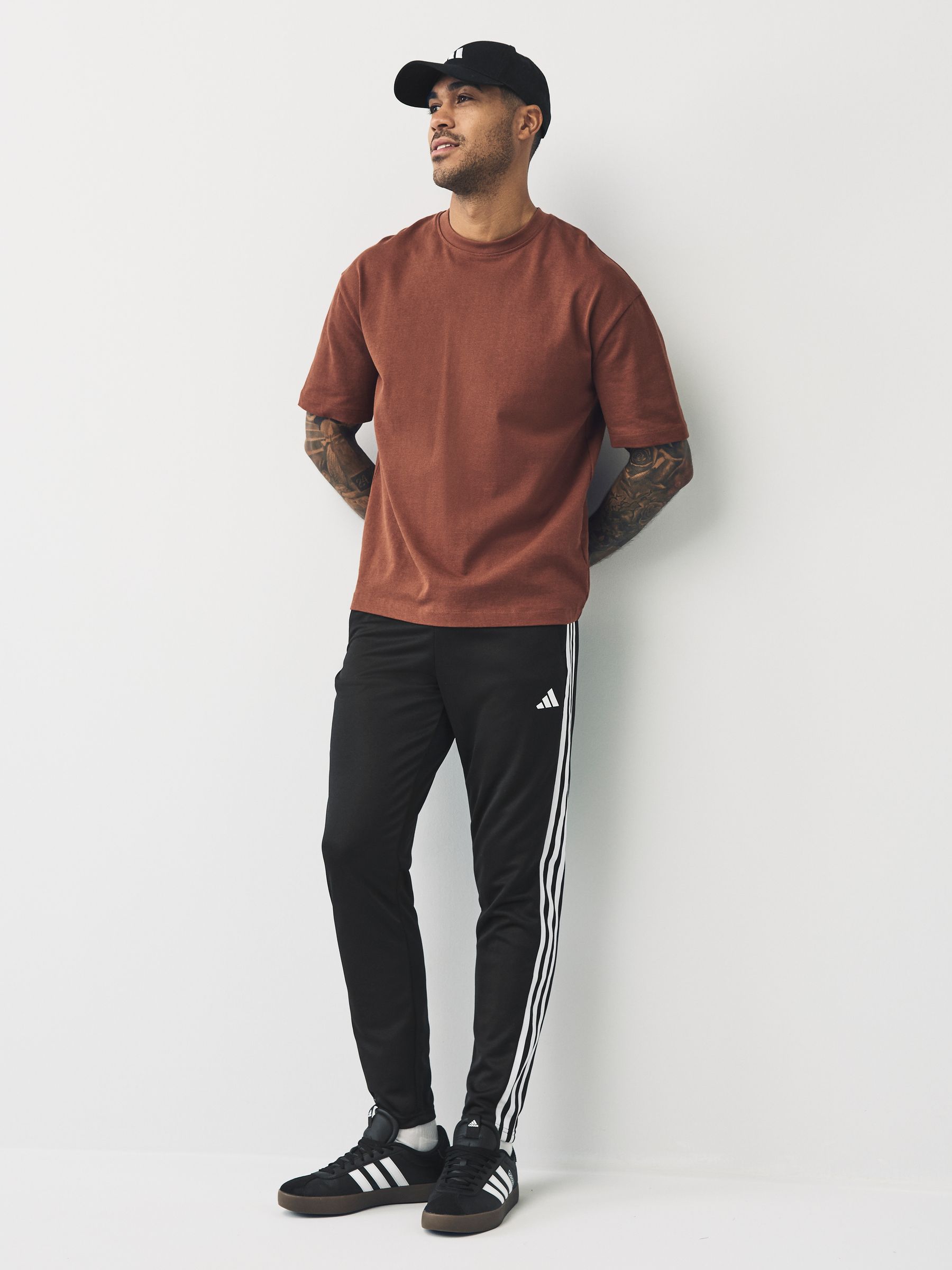 Buy adidas Black Train Essentials 3-Stripes Training Joggers from the ...