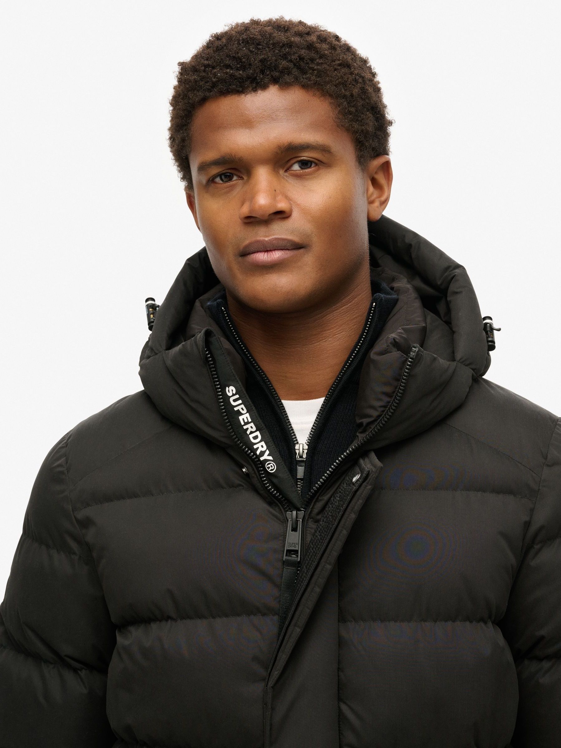 Buy Superdry Black Hooded Microfibre Sport Puffer Coat Jacket from the ...