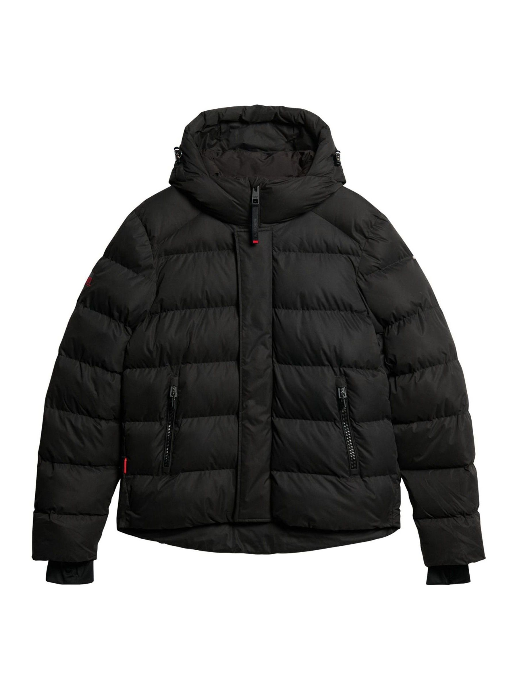 Buy Superdry Black Hooded Microfibre Sport Puffer Coat Jacket from the ...