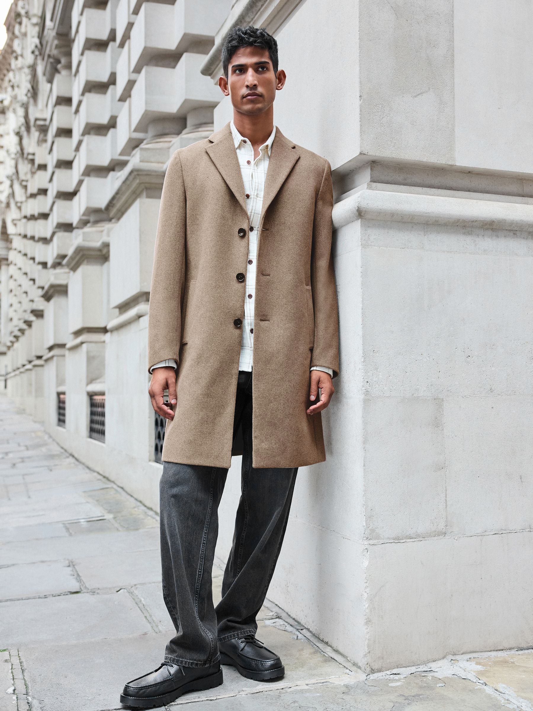 Buy Neutral Regular Fit Epsom Overcoat with Wool from Next Saudi Arabia