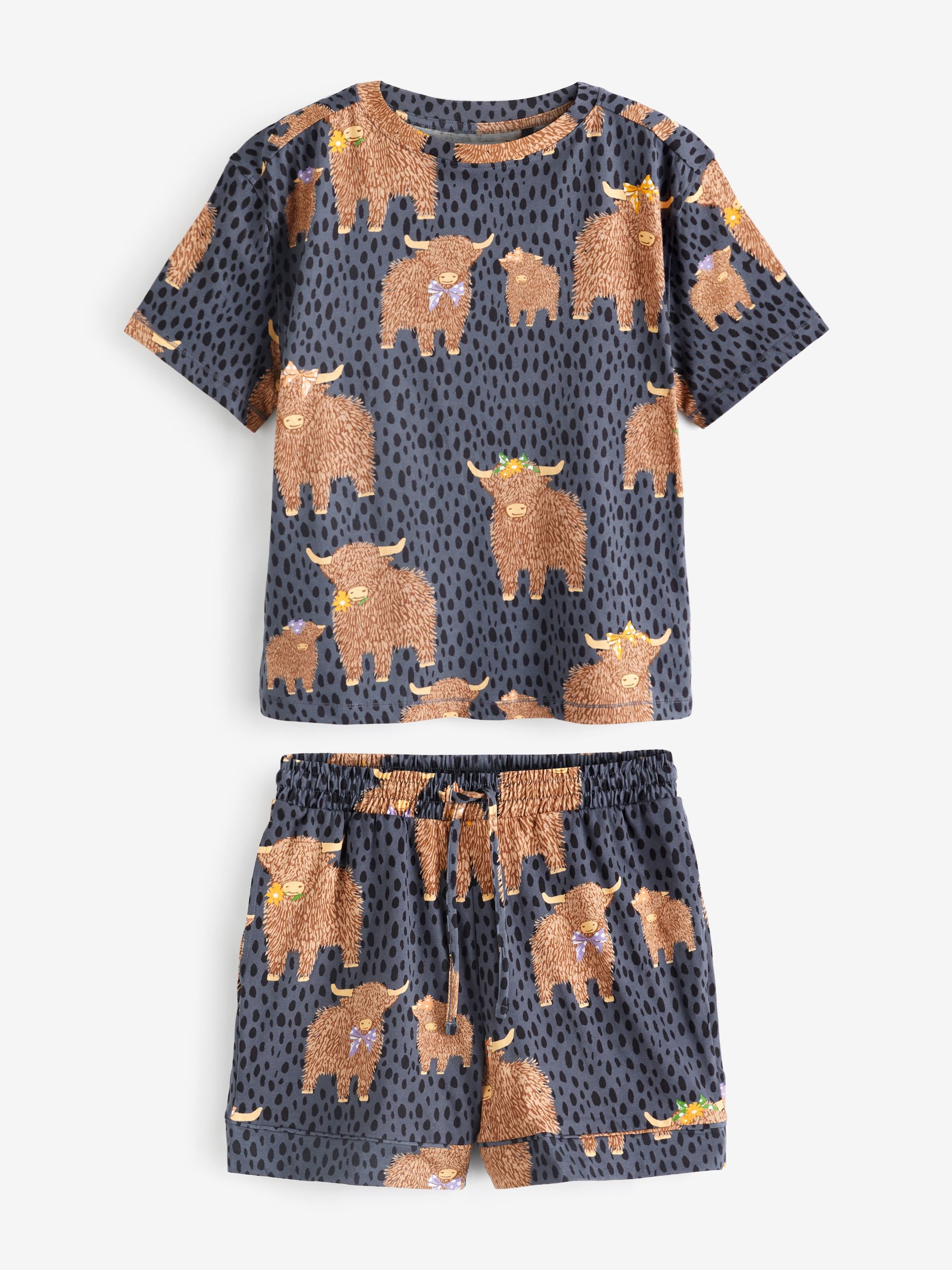 Buy Navy Hamish the Highland Cow 100% Cotton Short Sleeve Pyjamas from ...