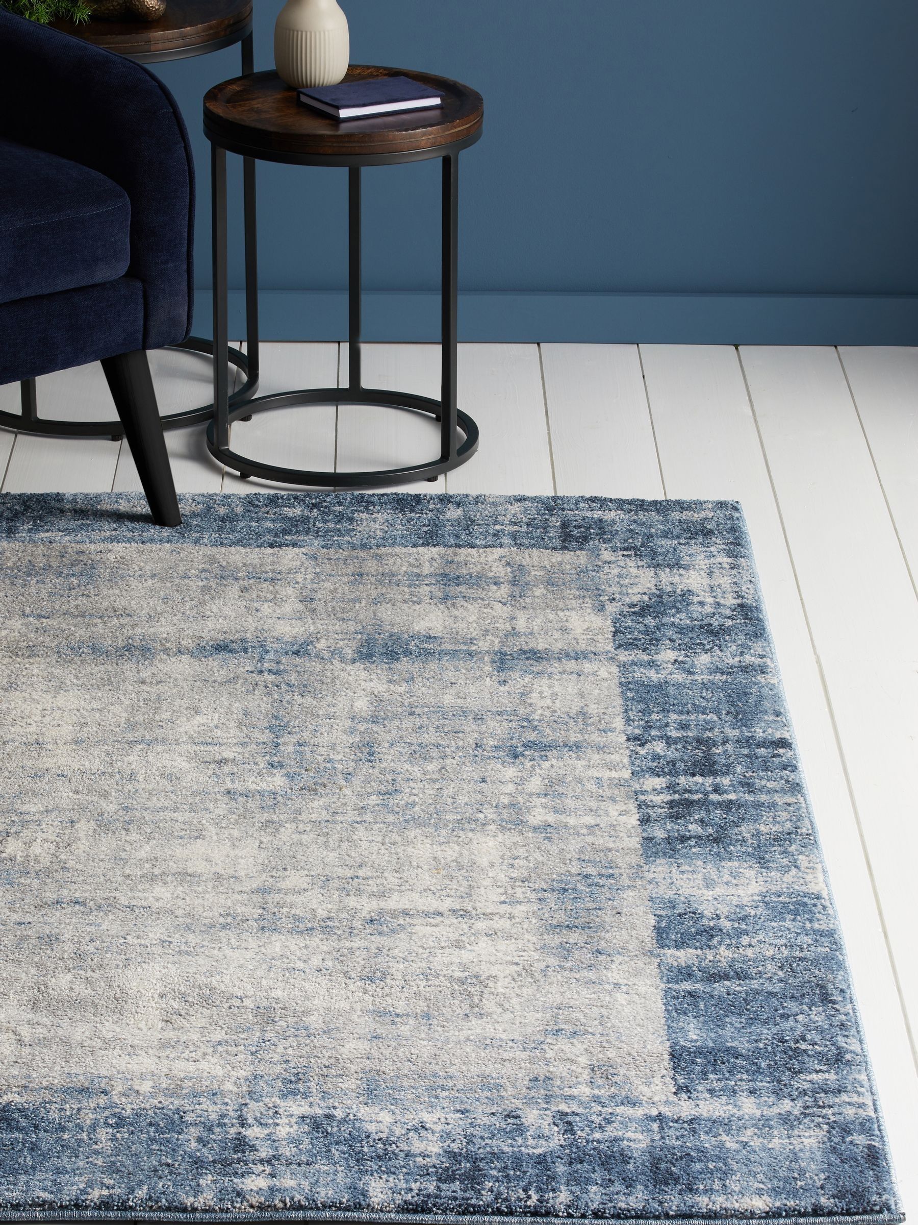 Buy Navy Blue Textured Border Rug from the Next UK online shop