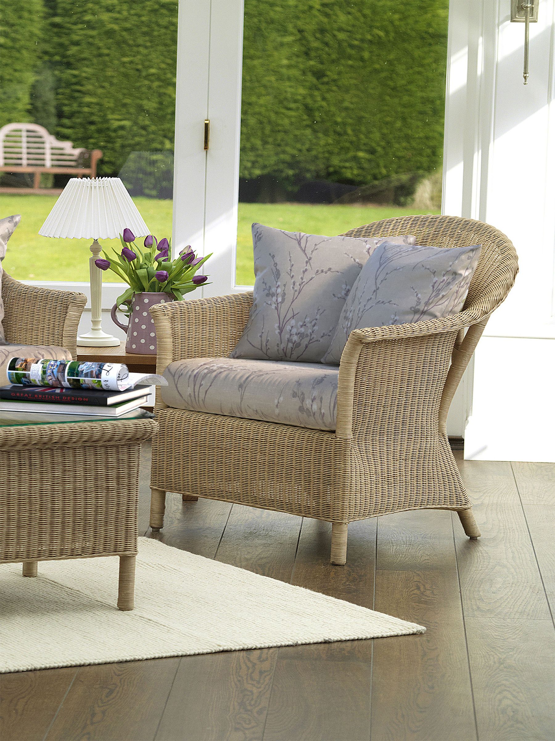 Laura Ashley Grey Garden Bewley Indoor Rattan Lounging Sofa Set with Seat Cushions Laura Ashley