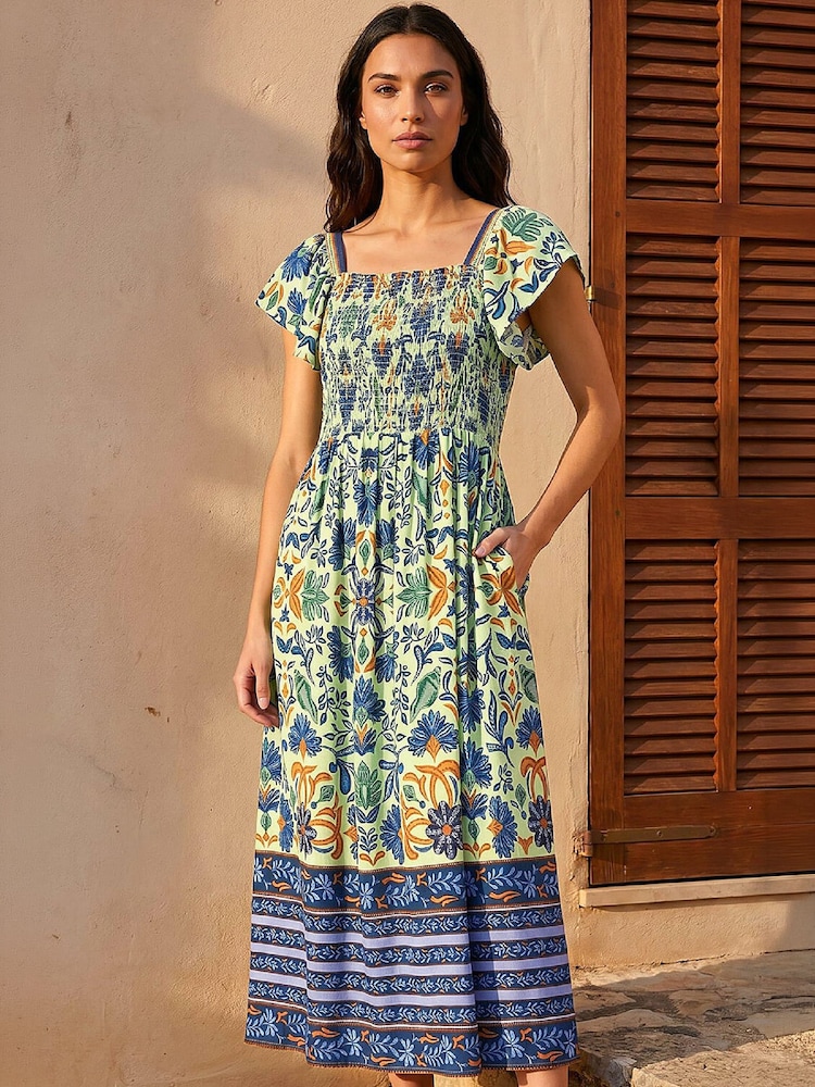Buy Roman Green Leaf Border Midi Dress from Next Belgium