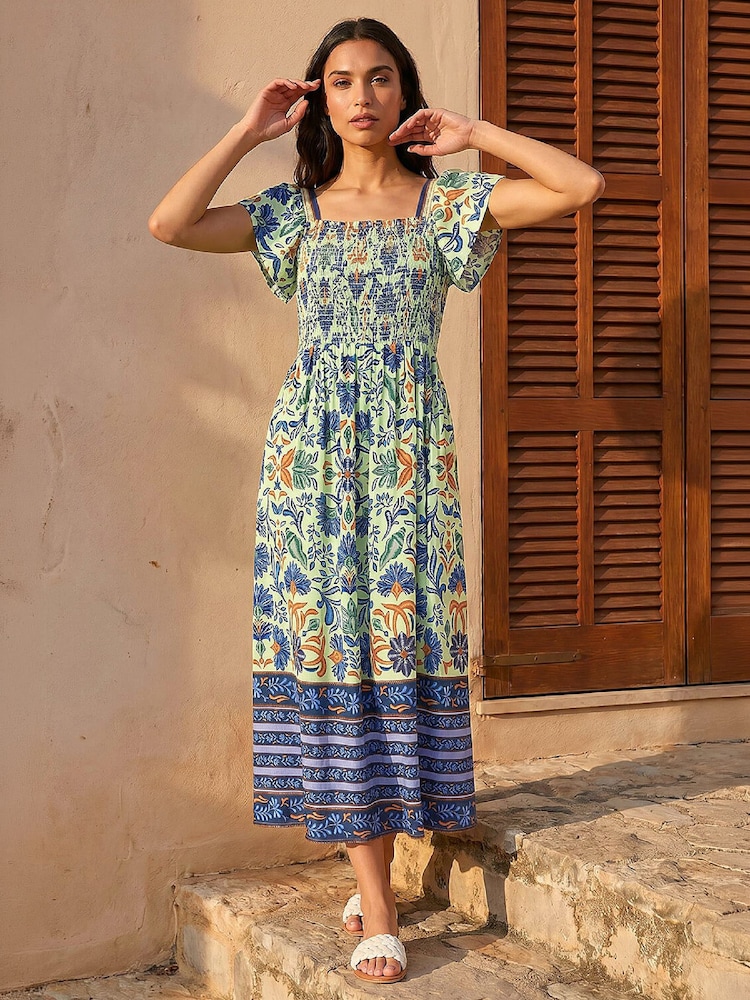 Buy Roman Green Leaf Border Midi Dress from Next Belgium