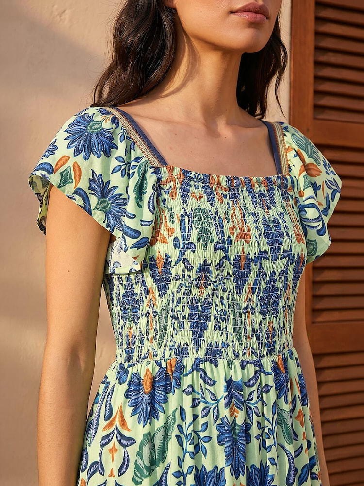 Buy Roman Green Leaf Border Midi Dress from Next Belgium