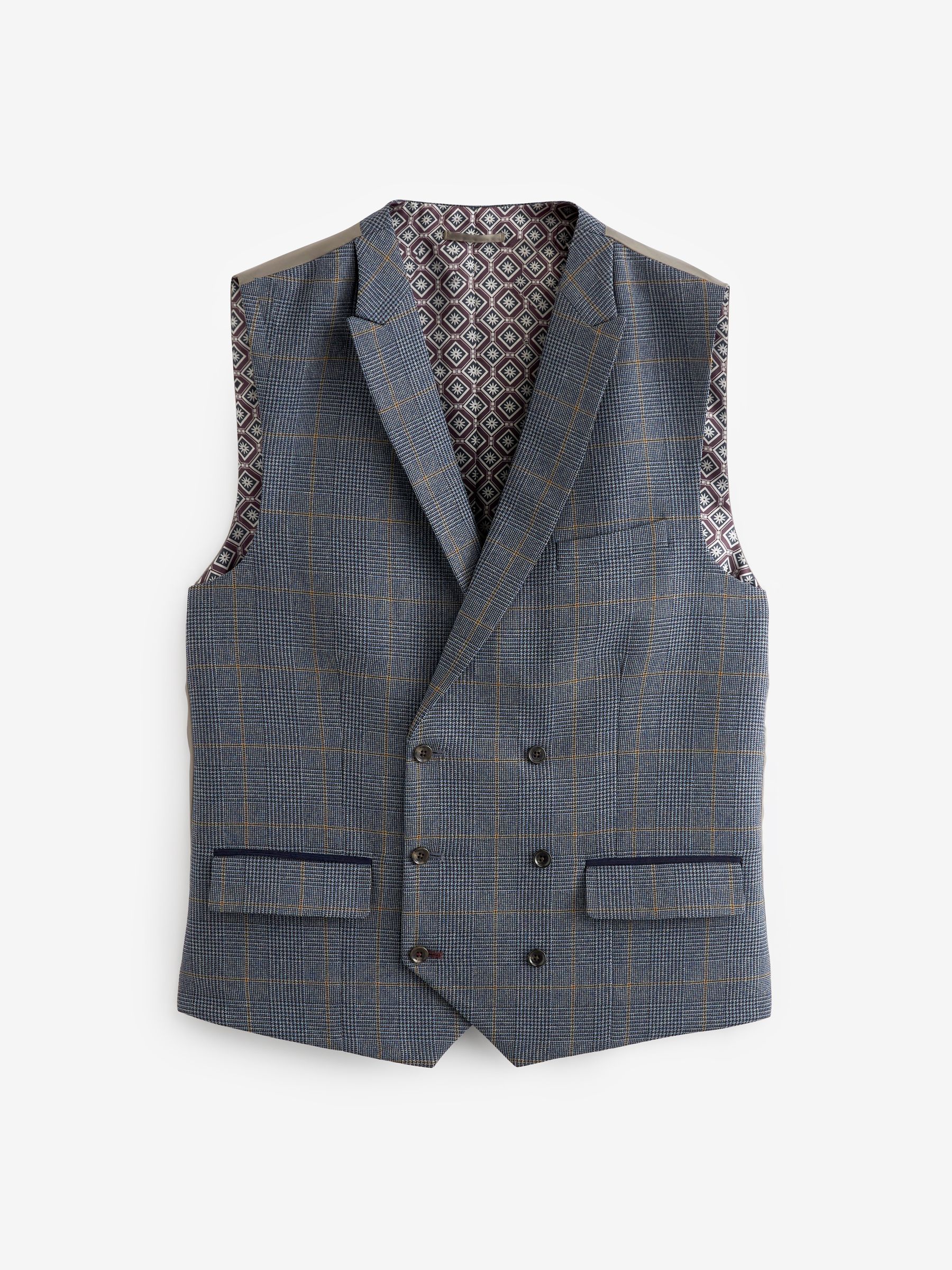 Buy Blue Regular Fit Trimmed Check Suit Waistcoat from the Next UK ...