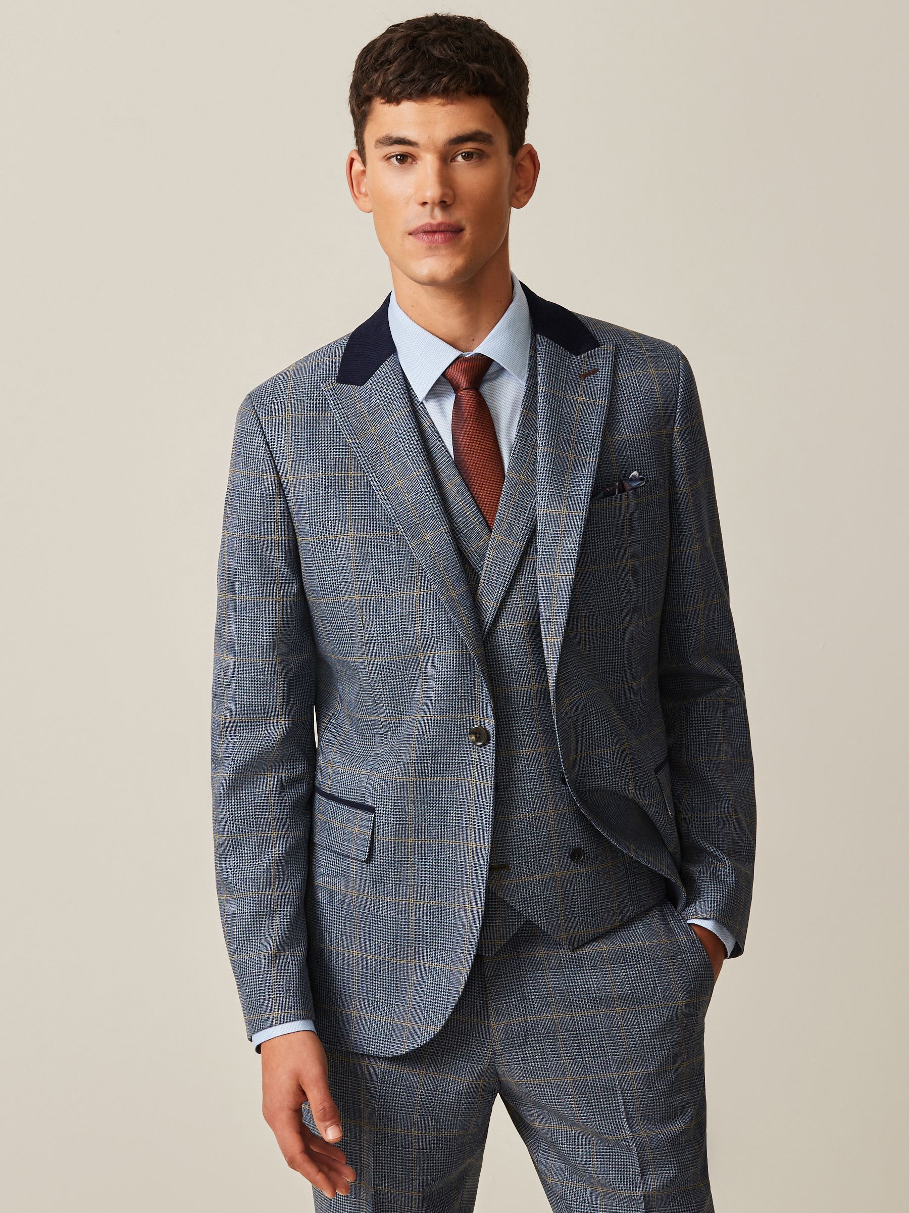 Buy Blue Slim Fit Trimmed Check Suit Jacket from Next Australia