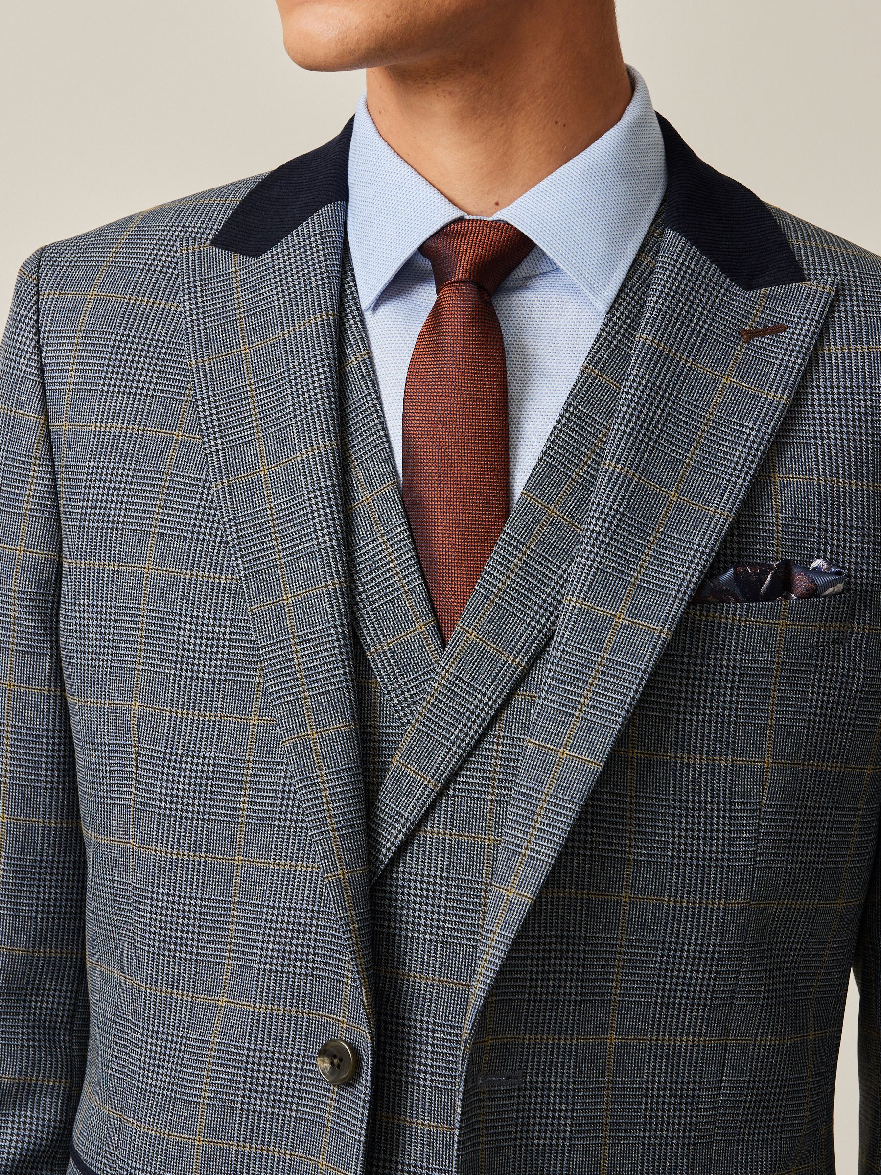 Buy Blue Slim Fit Trimmed Check Suit Jacket from Next Australia