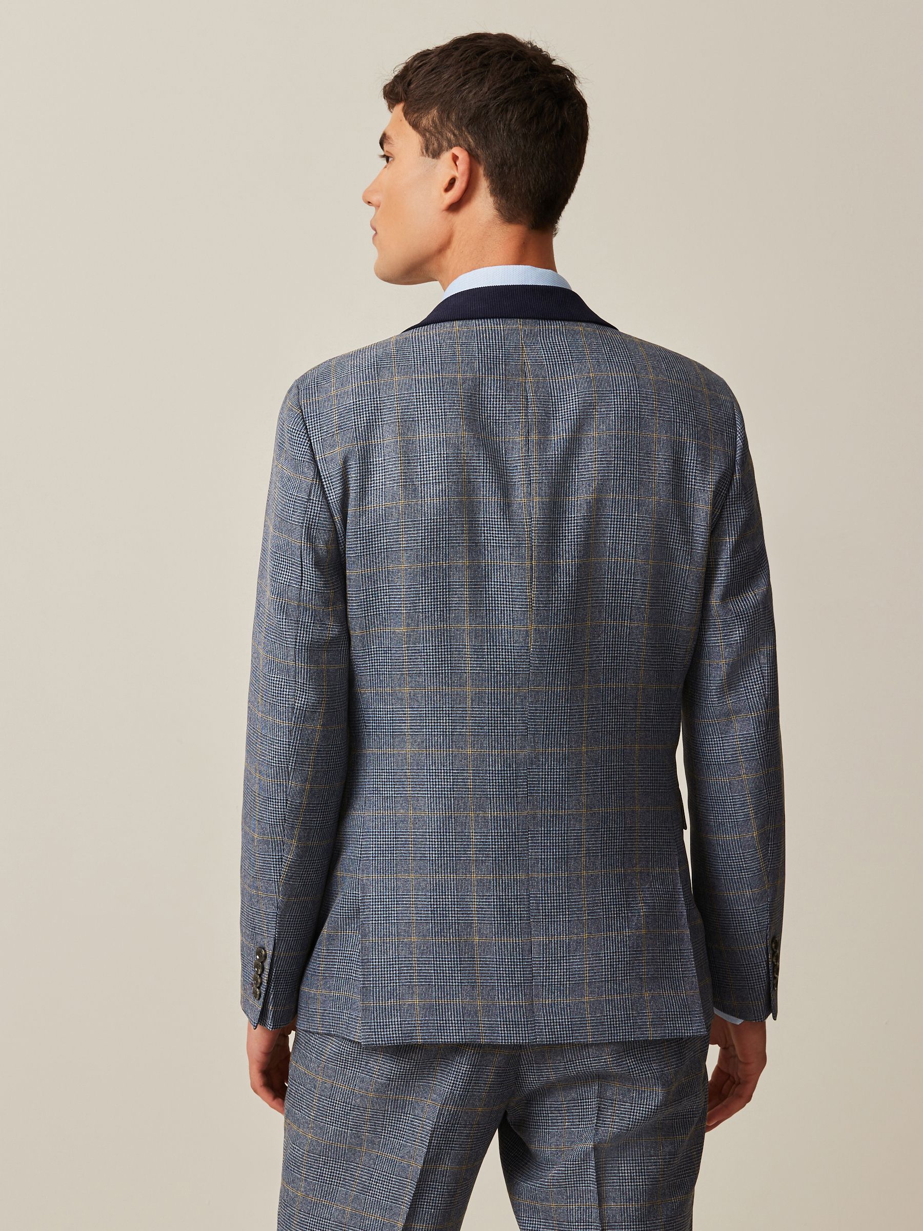 Buy Blue Slim Fit Trimmed Check Suit Jacket from Next Australia