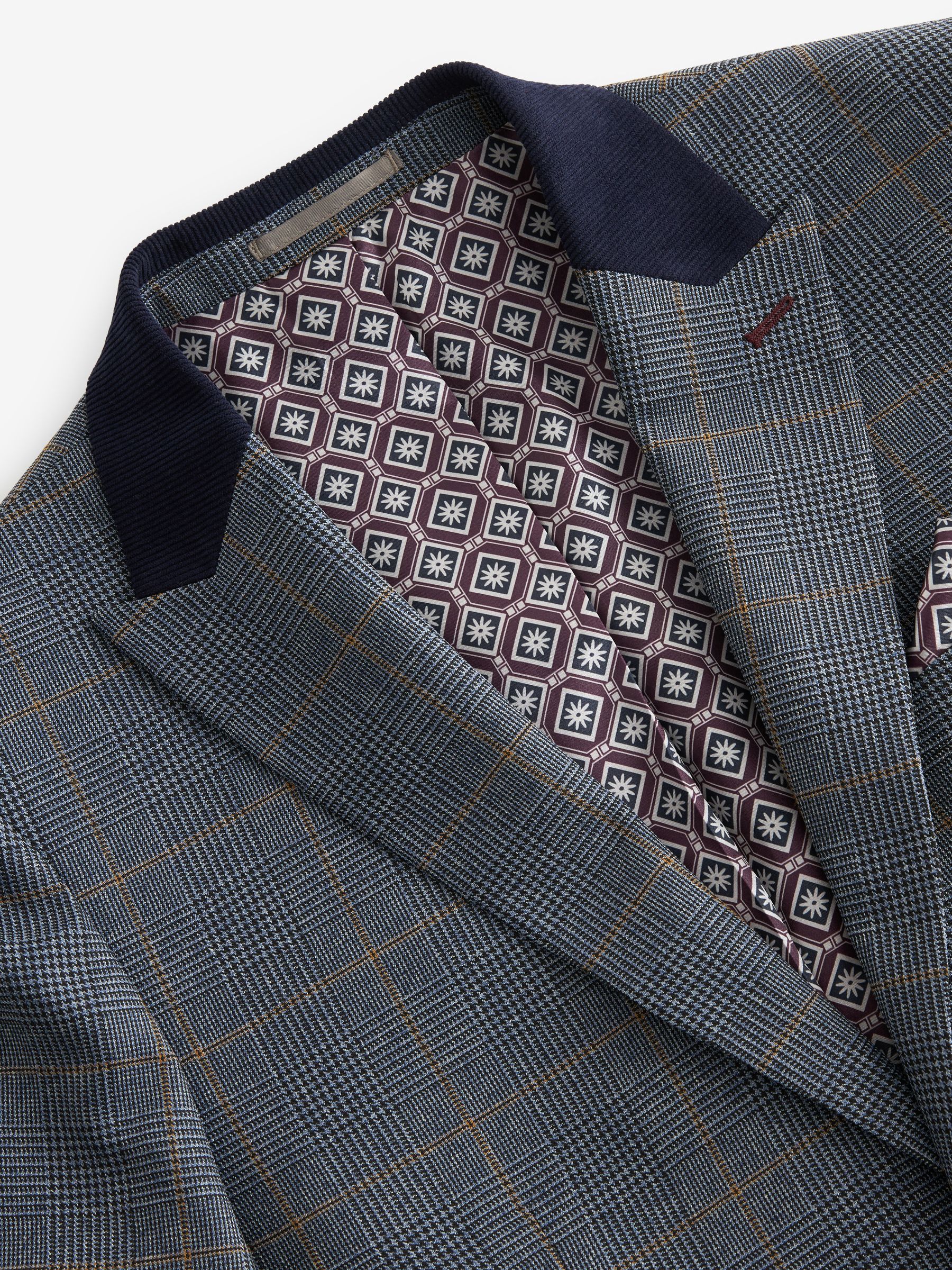 Buy Blue Slim Fit Trimmed Check Suit Jacket from Next Australia