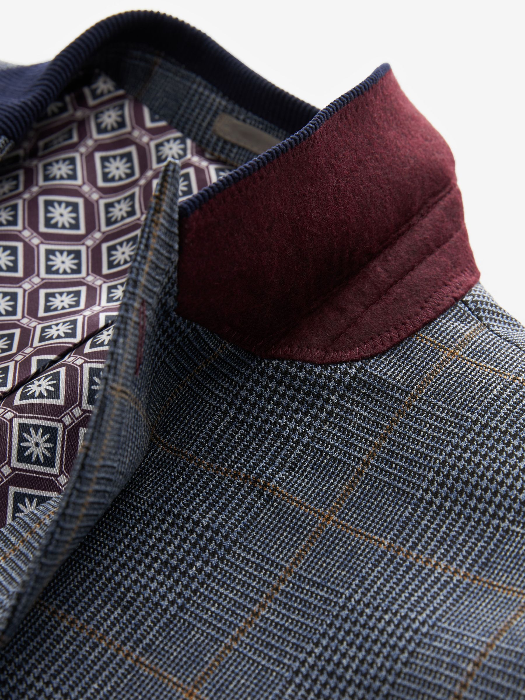 Buy Blue Slim Fit Trimmed Check Suit Jacket from Next Australia