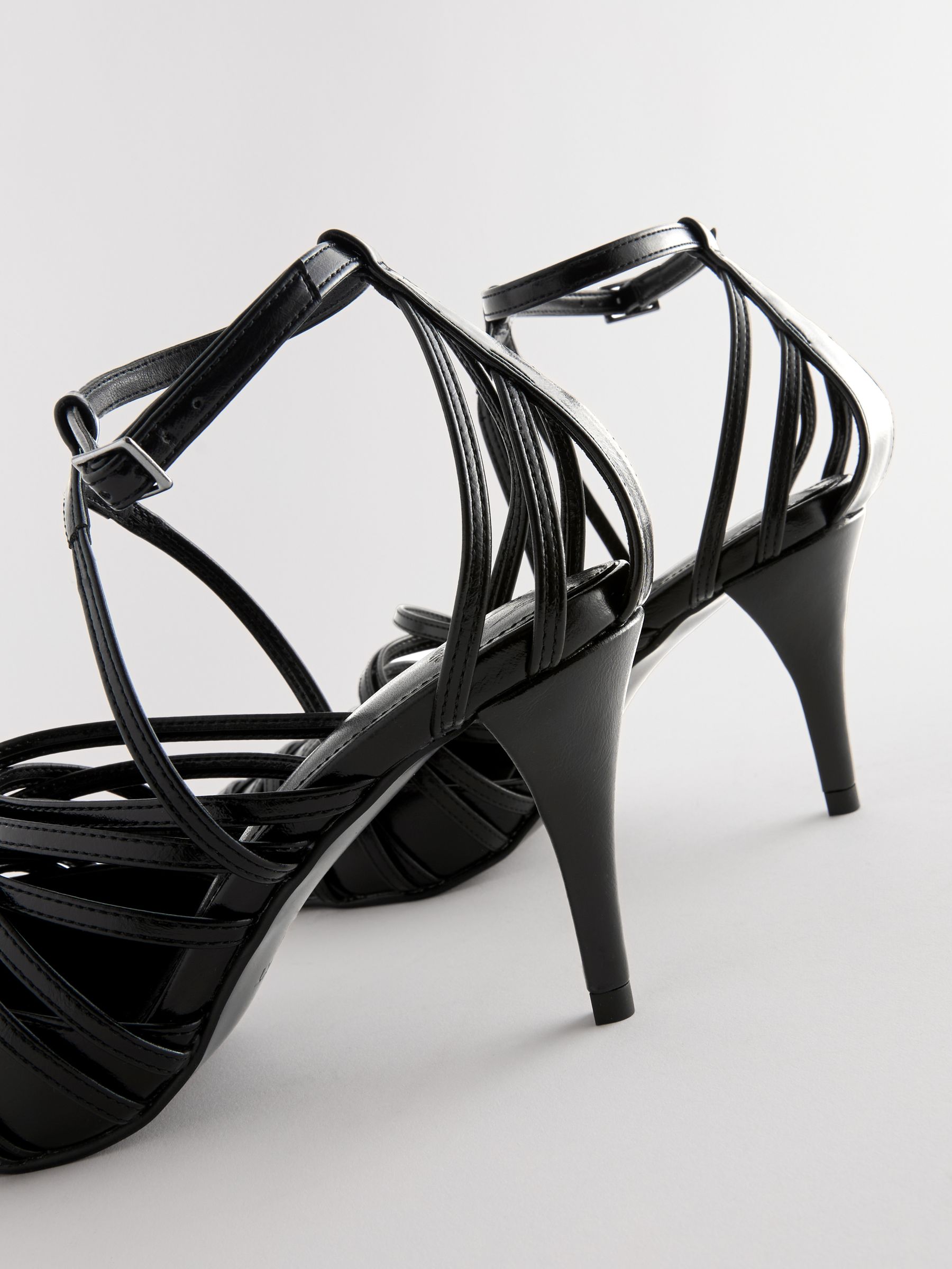 Buy Black Forever Comfort® Cage Closed Point Toe Strappy Heels from the ...