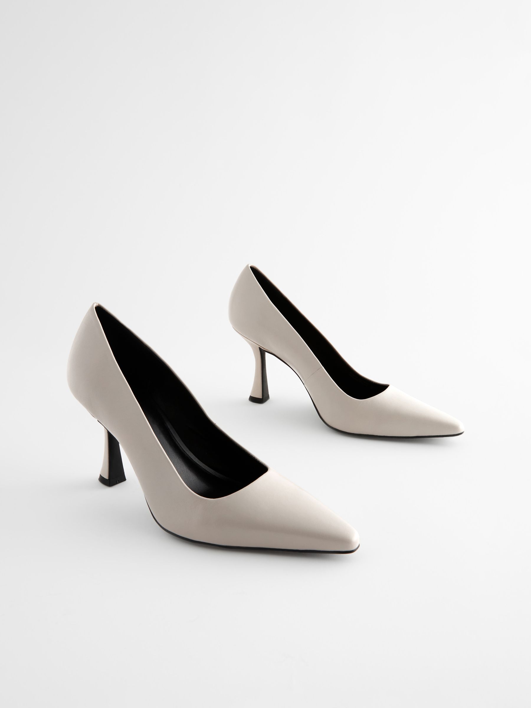 Buy Bone White Forever Comfort® Leather Chisel Toe Heel Court Shoes ...