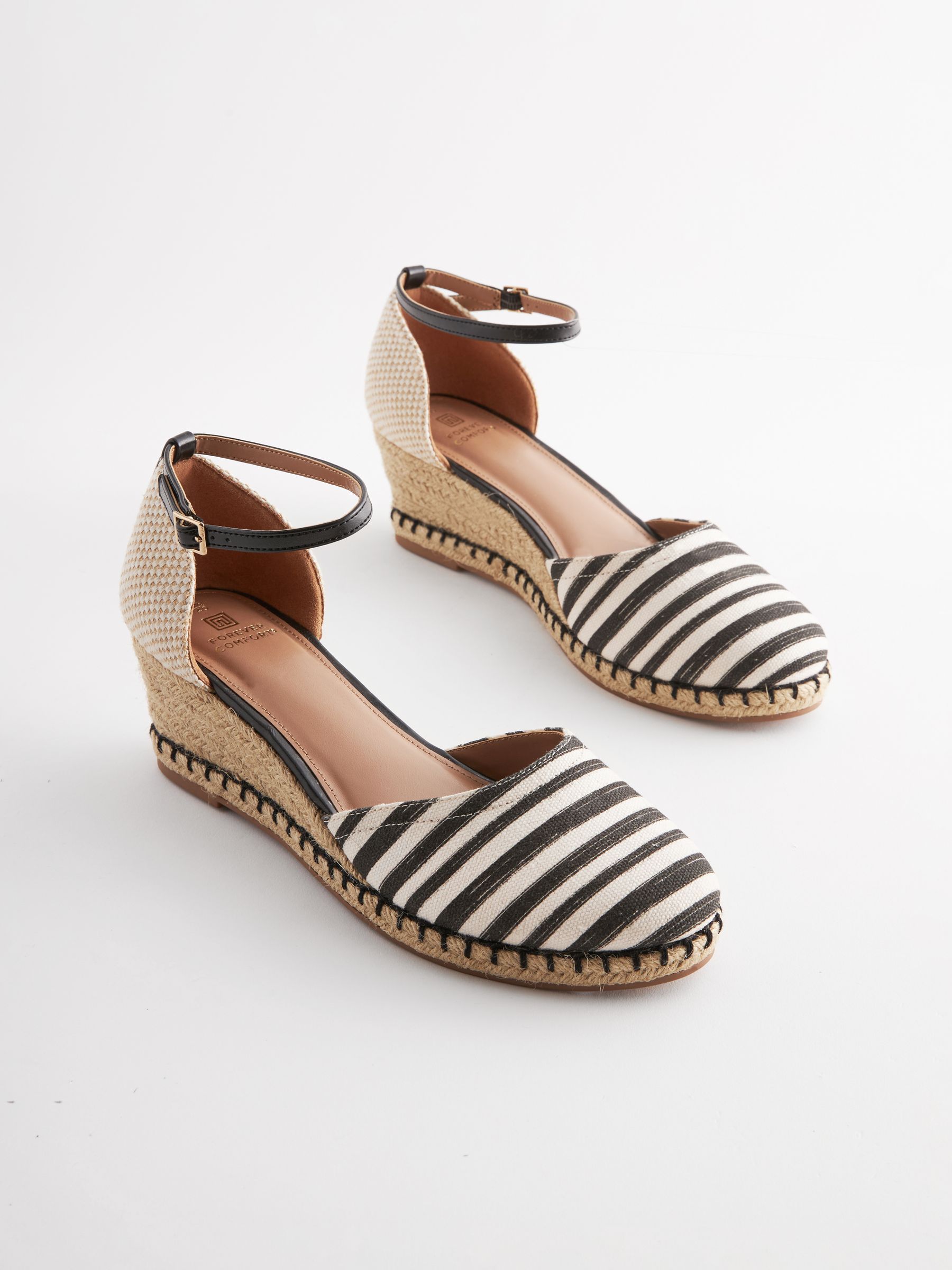 Buy Black/White Stripe Standard/Wide Fit Forever Comfort® Closed Toe ...