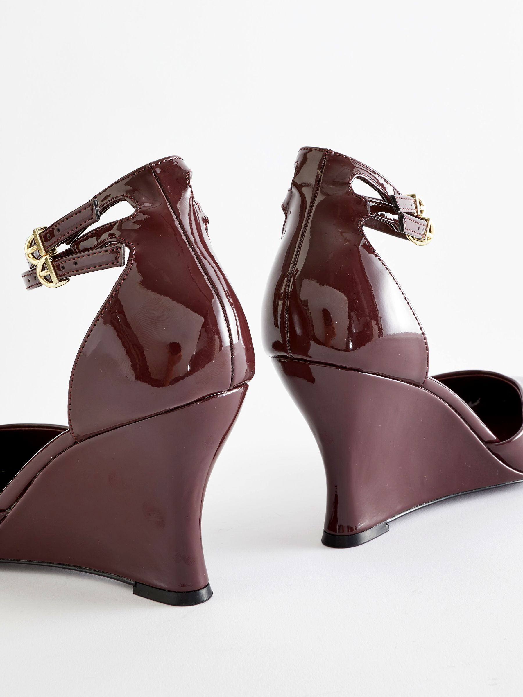 Buy Burgundy Red Forever Comfort® Double Strap Point Toe Curvy Wedges ...