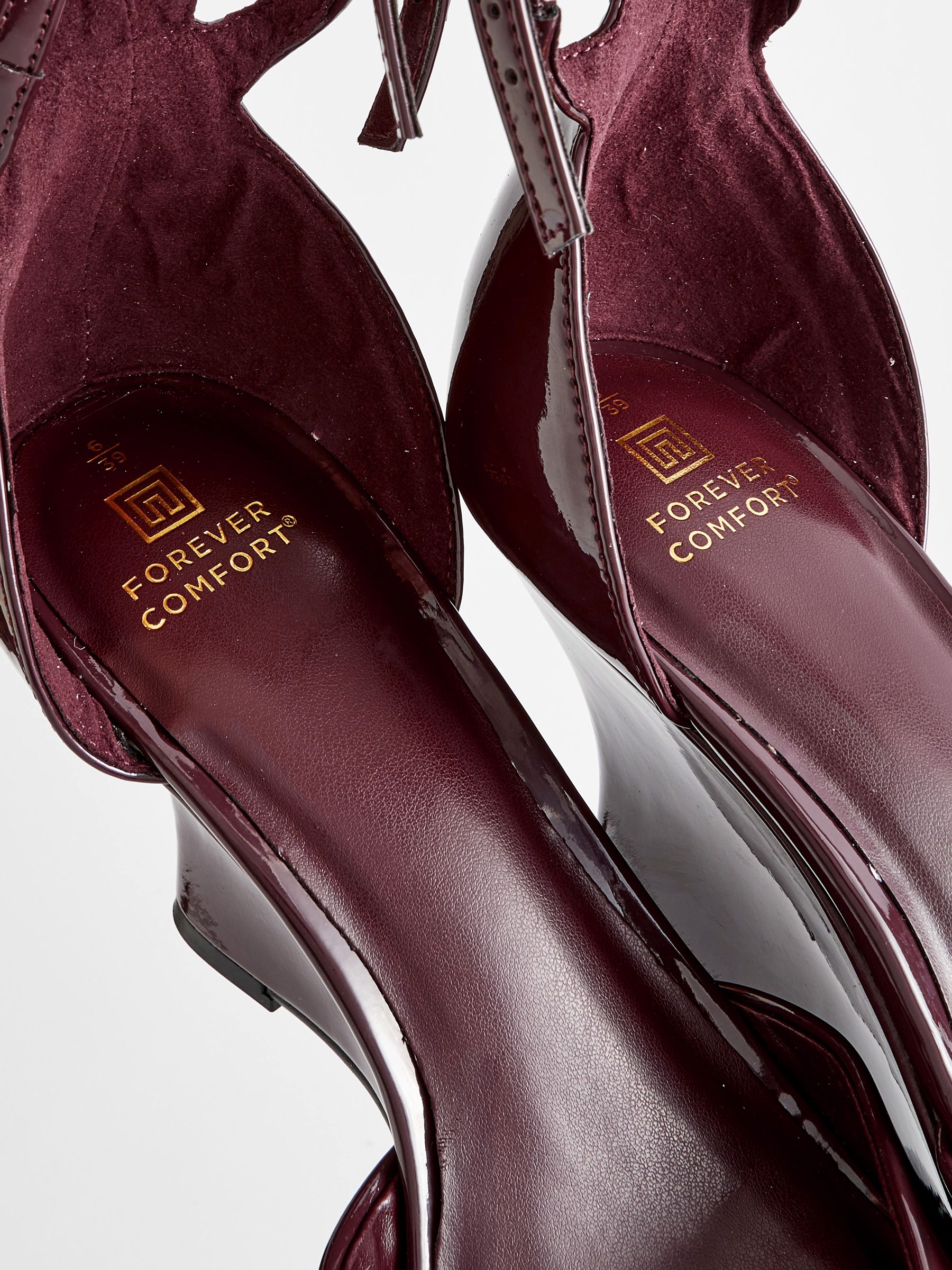 Buy Burgundy Red Forever Comfort® Double Strap Point Toe Curvy Wedges ...
