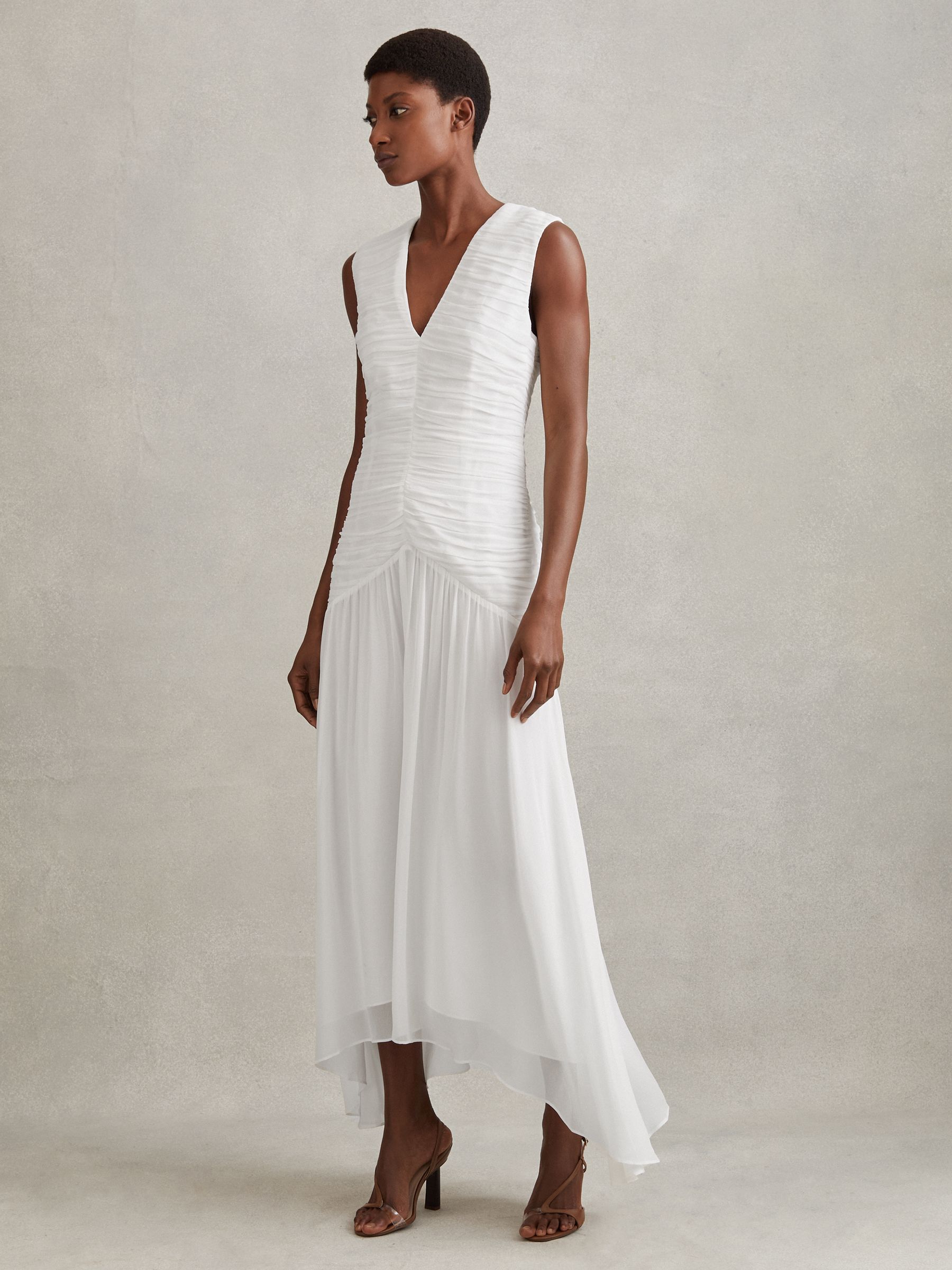 Buy Reiss Ivory Saffy Ruched Bodycon Midi Dress from the Next UK online ...
