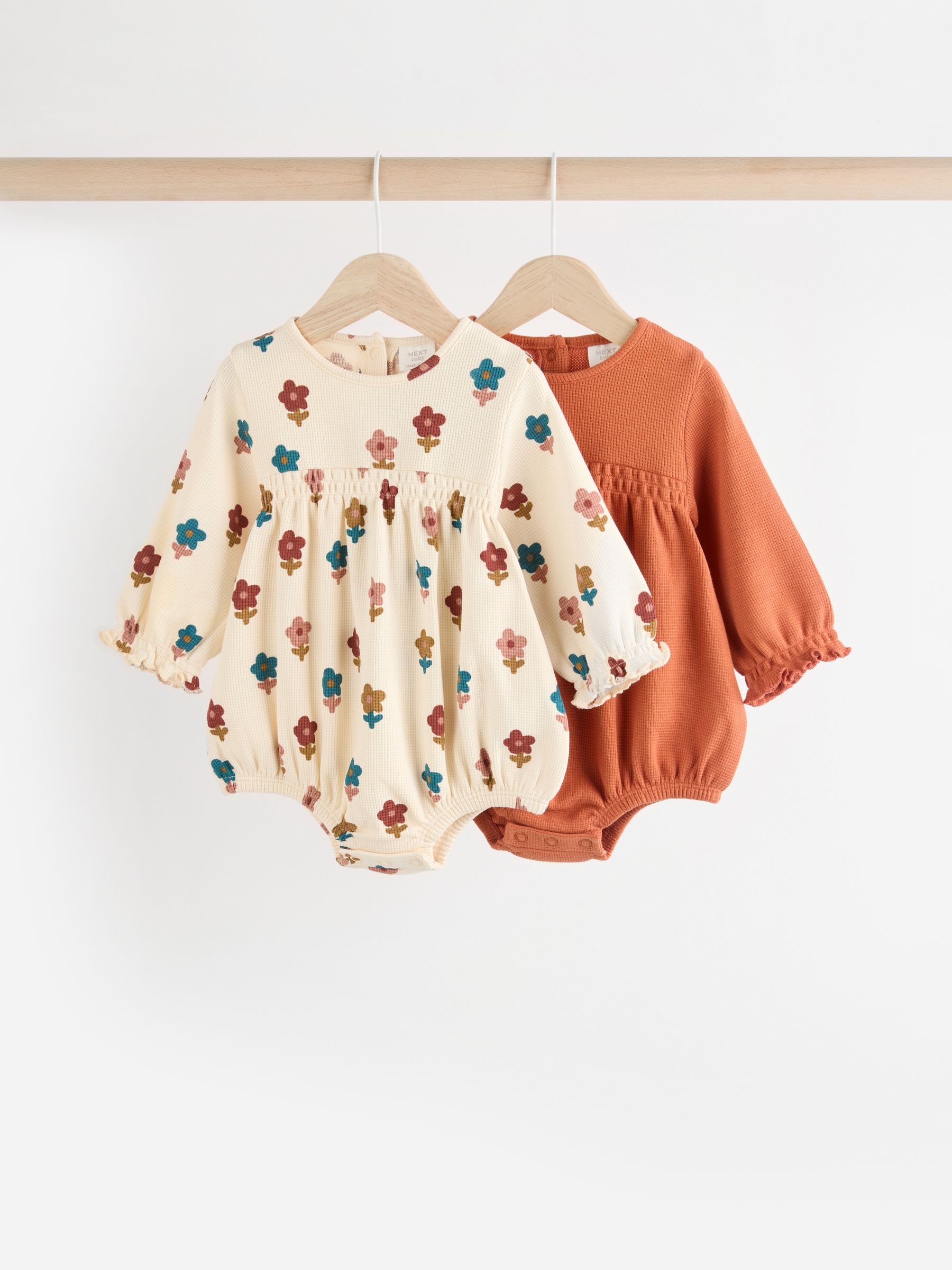 Buy Rust Brown/Cream Flower Print Baby Jersey Bloomer Rompers 2 Pack ...