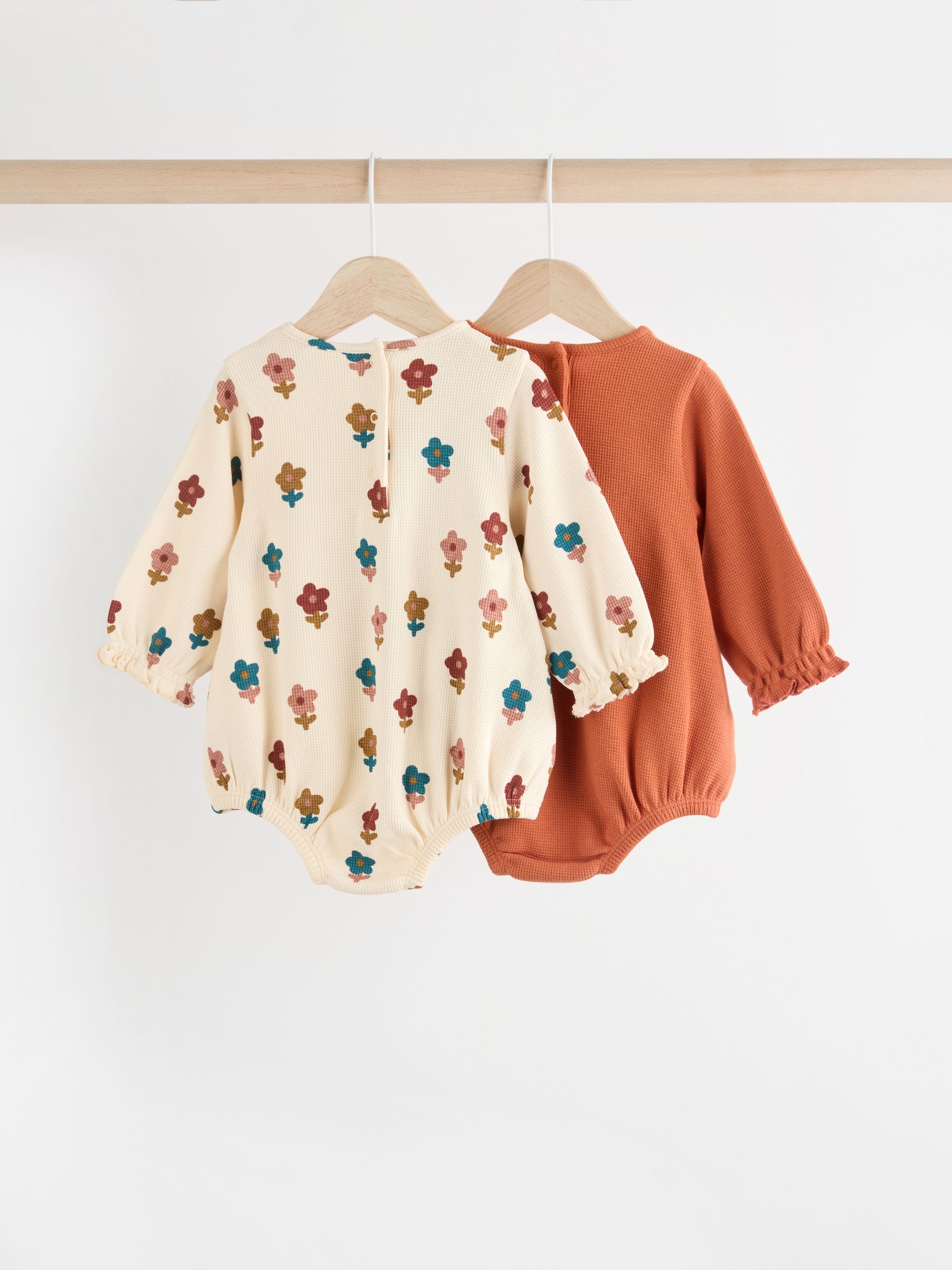 Buy Rust Brown/Cream Flower Print Baby Jersey Bloomer Rompers 2 Pack ...