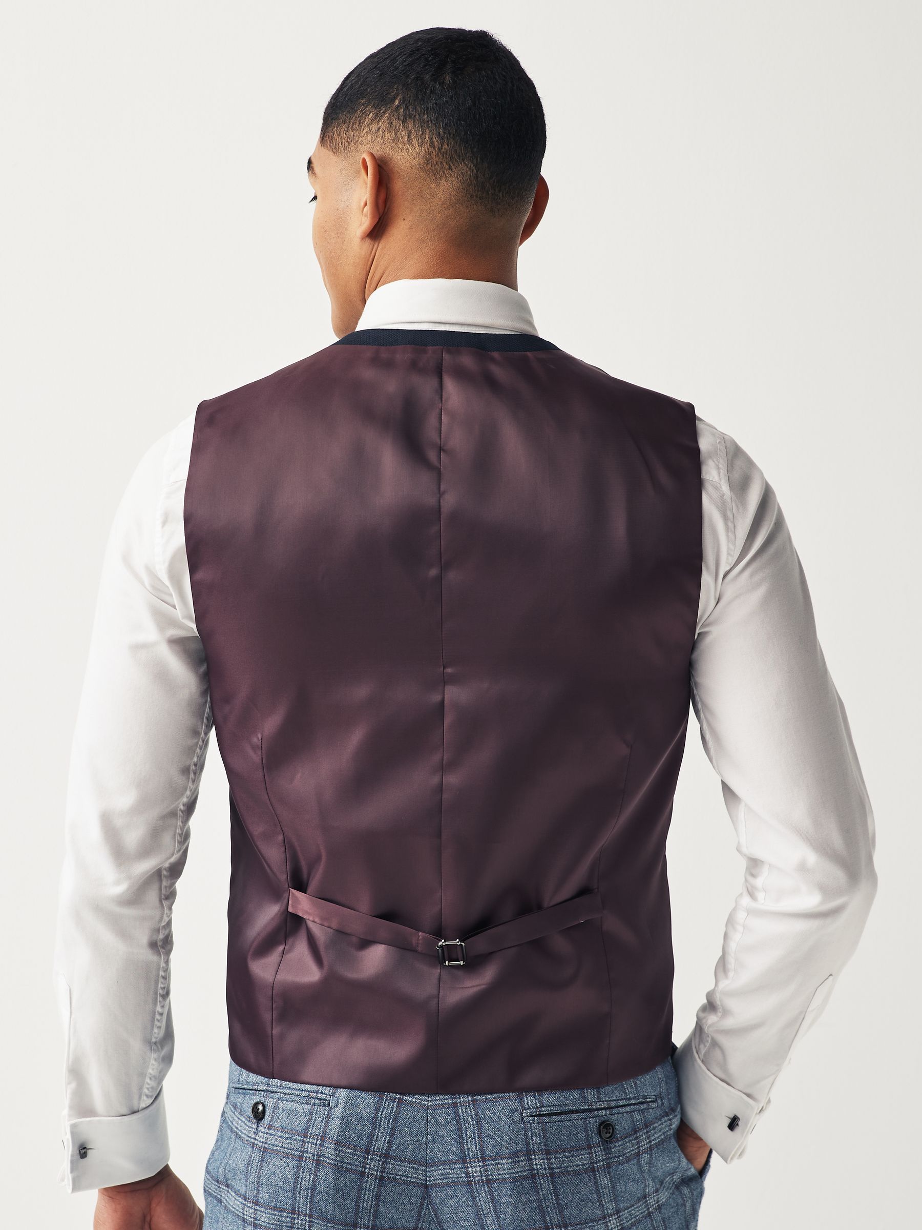 Buy Blue Regular Fit Trimmed Check Suit Waistcoat from the Next UK ...