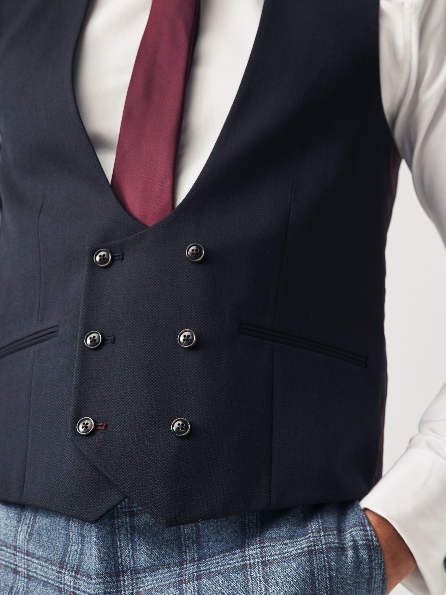 Buy Blue Regular Fit Trimmed Check Suit Waistcoat from the Next UK ...