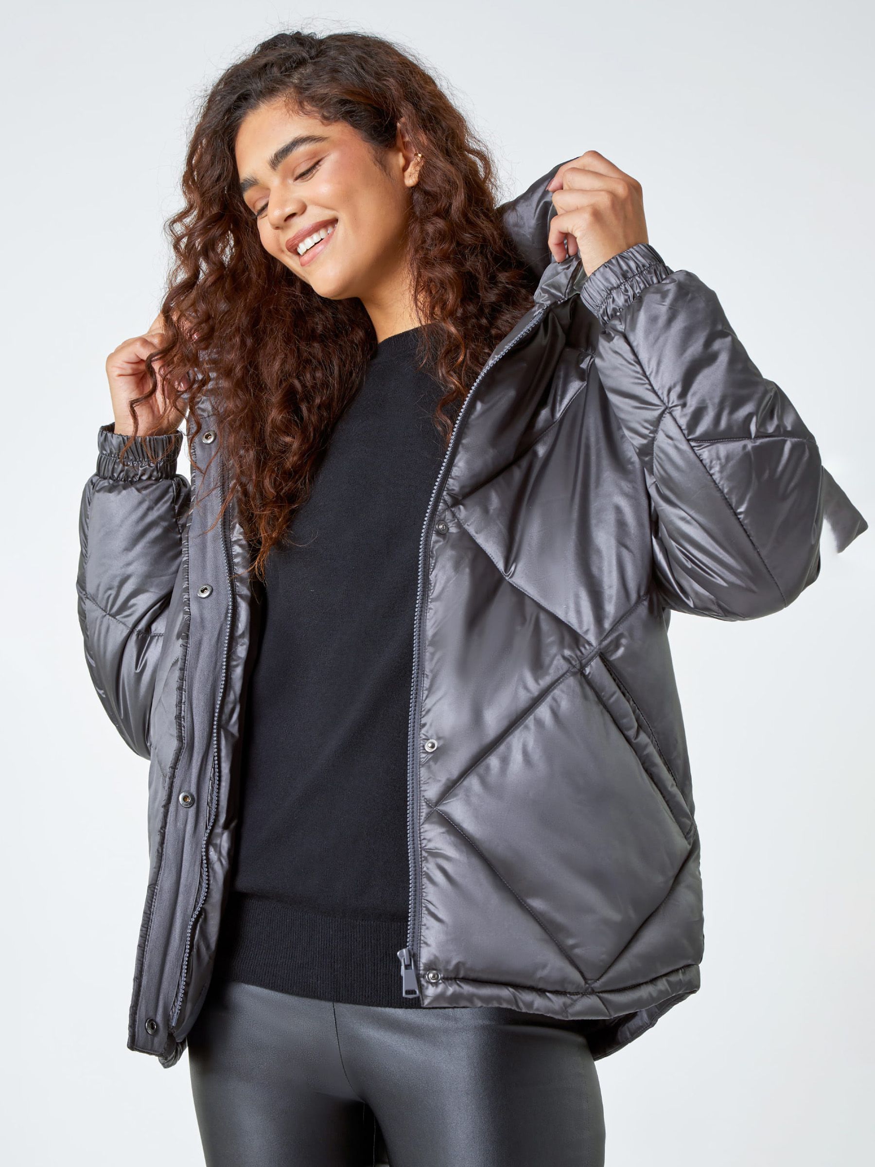 Buy Roman Grey Diamond Quilted Puffer Coat from the Next UK online shop