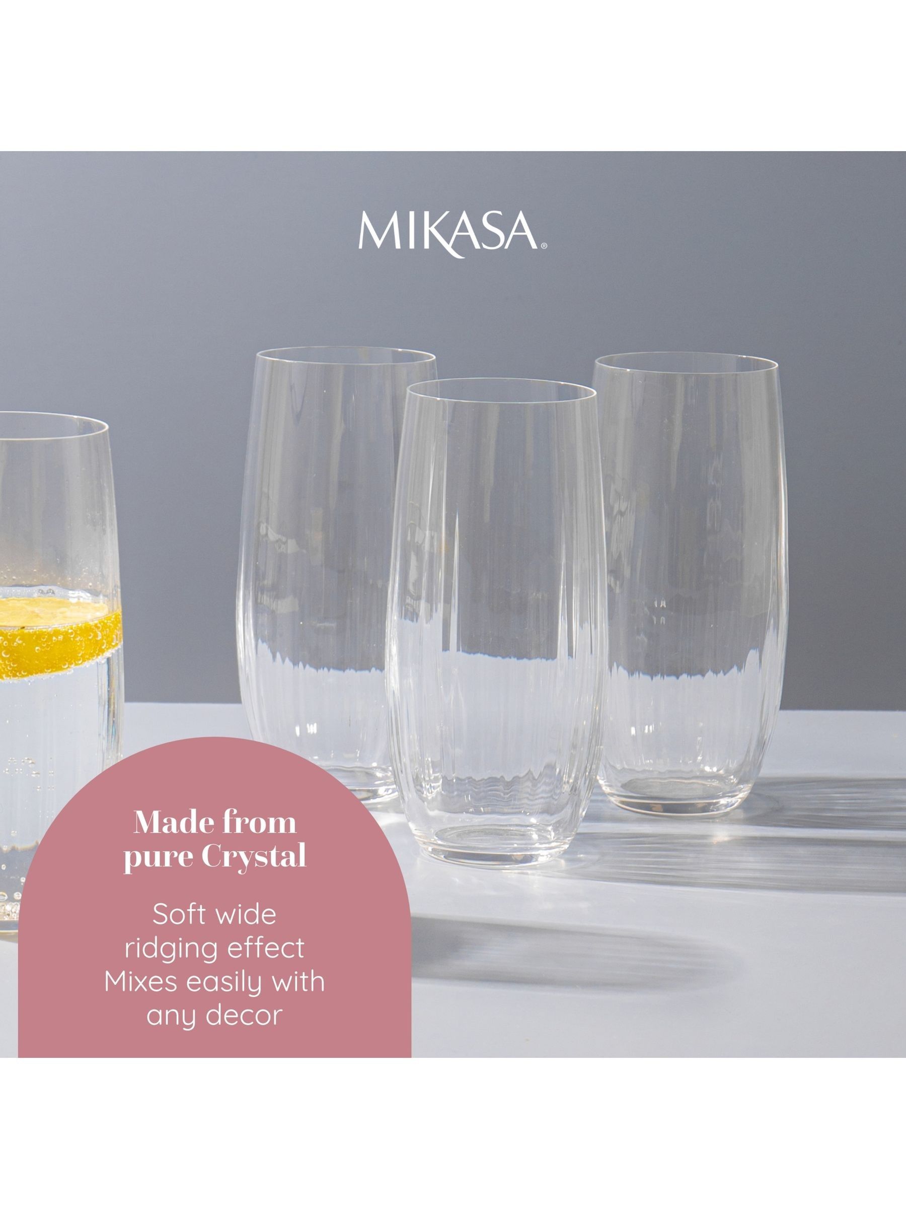 Buy Mikasa Set of 4 Clear Treviso Crystal Highball Ribbed Glass from ...