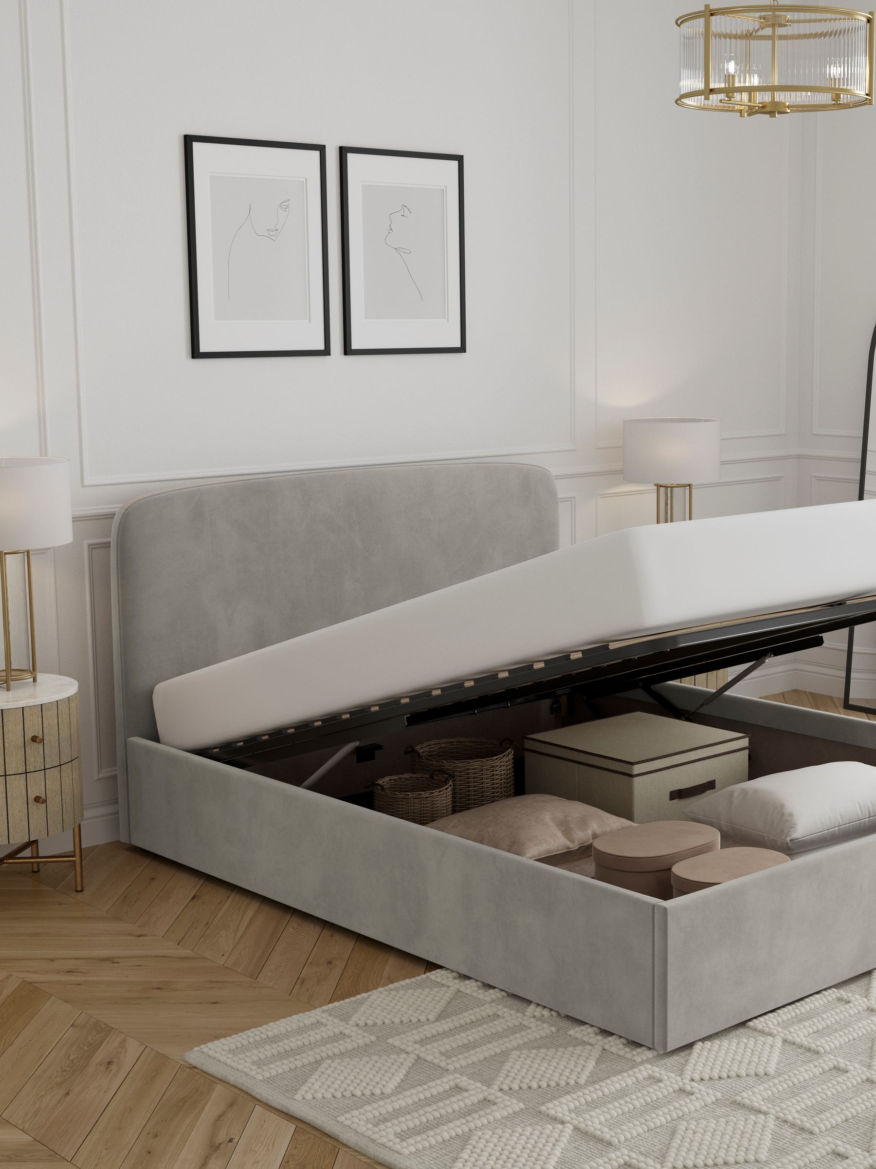 Buy Grey Light Opulent Velvet Matson Upholstered Ottoman Storage Bed ...