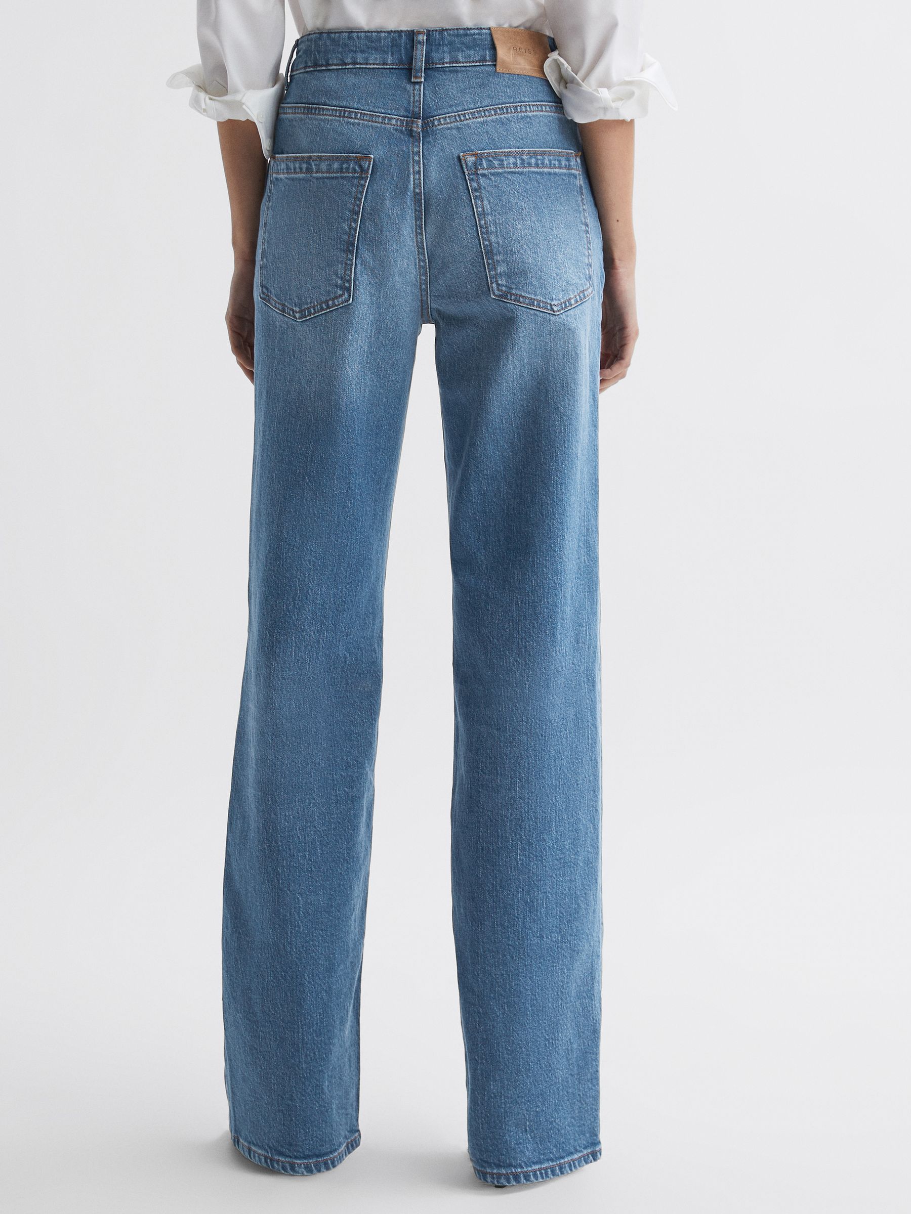 Buy Reiss Mid Blue Marion Mid Rise Wide Leg Jeans from the Next UK ...