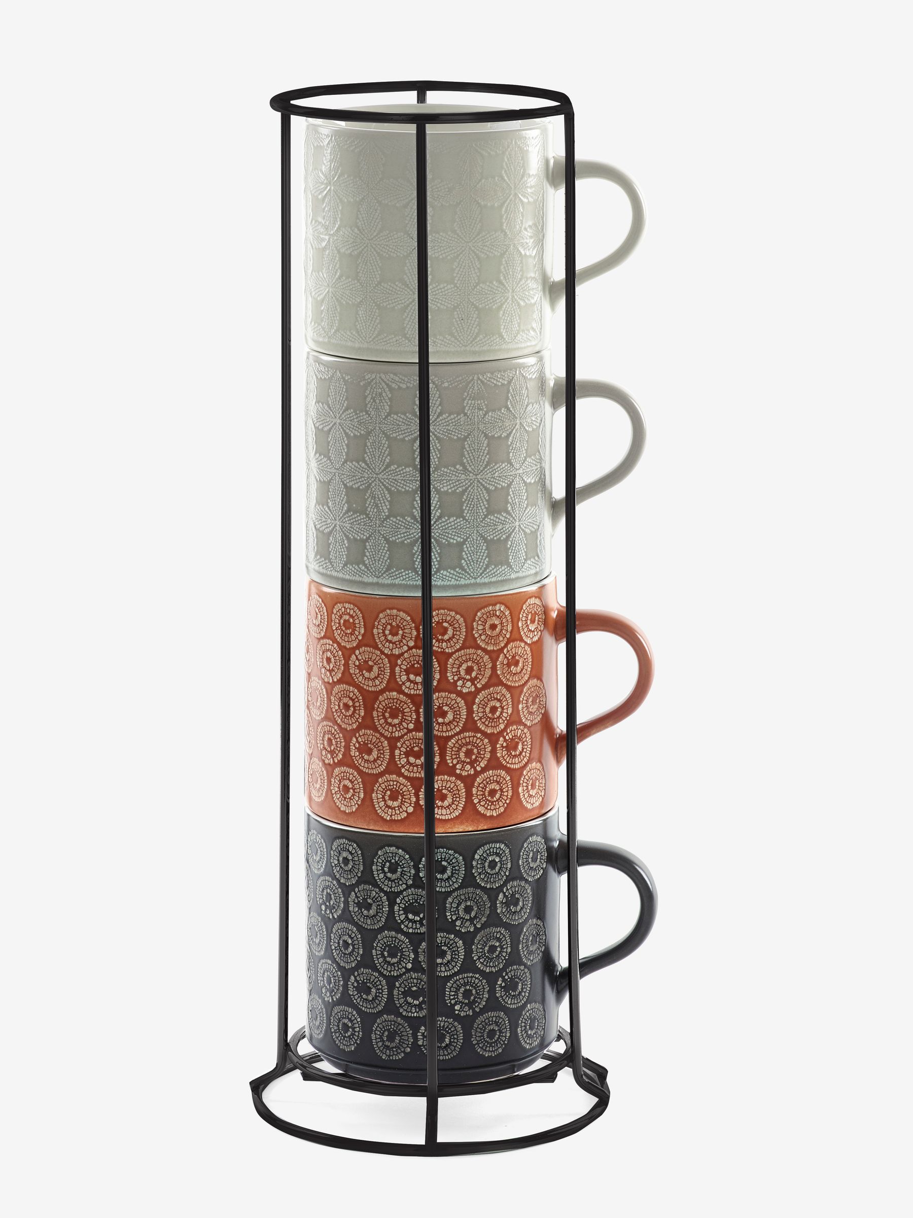 Buy Set of 4 Natural Mixed Geo Pattern Stacking Mugs with Stand from ...