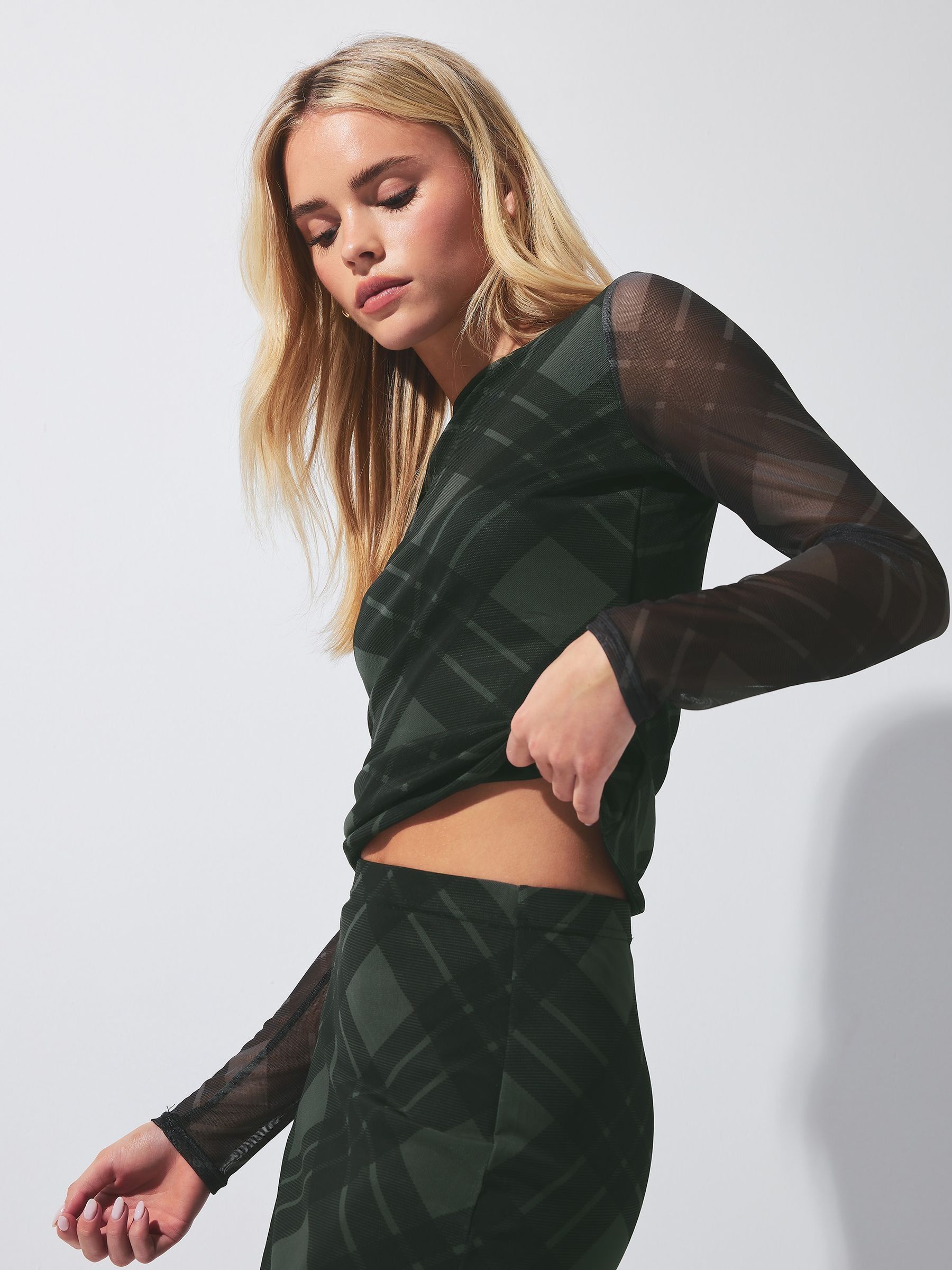 Buy PixieGirl Petite Green Long Sleeve Mesh Top from the Next UK online ...