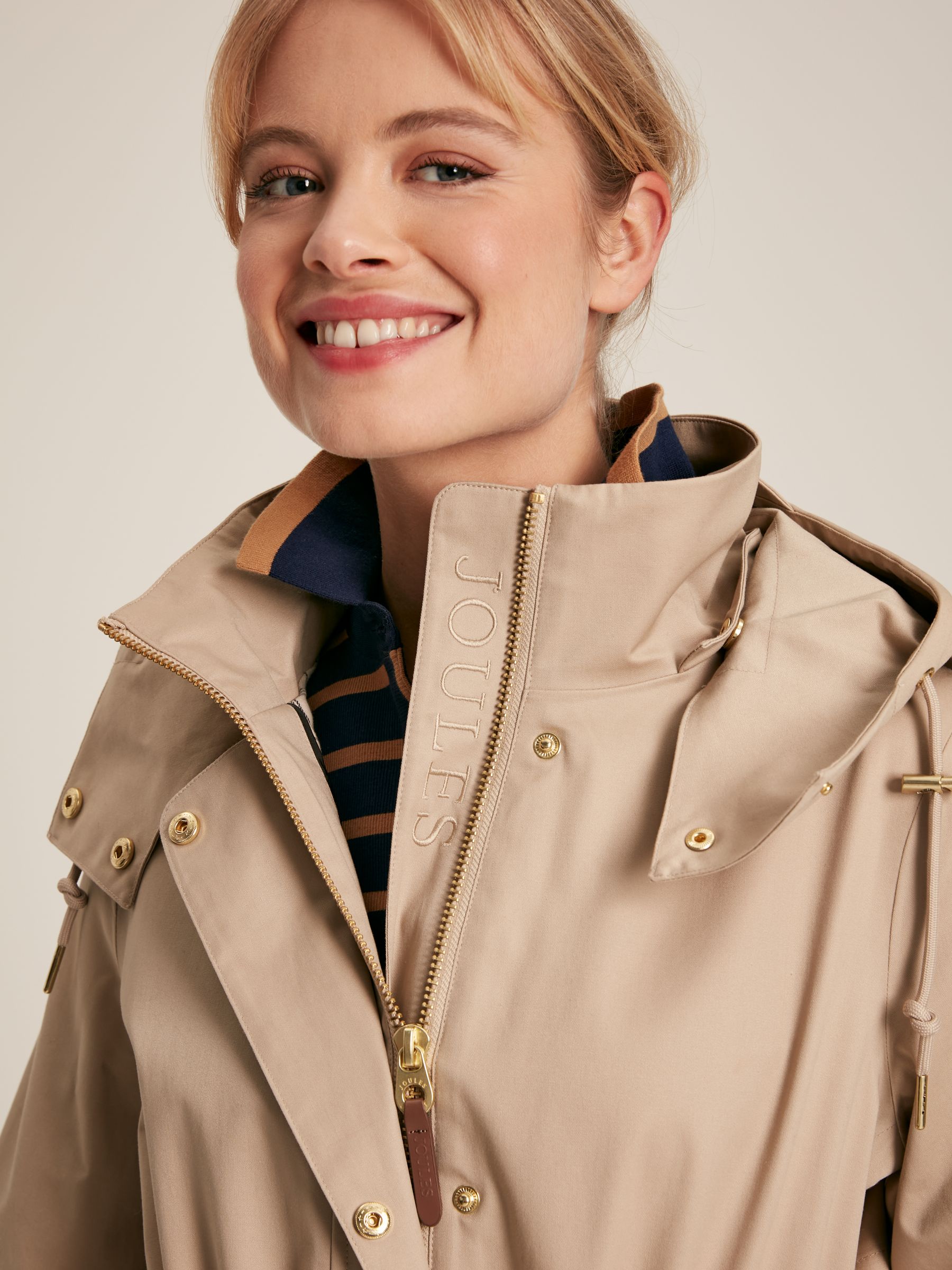Buy Joules Harpsden Beige Waterproof Long Raincoat with Hood from the ...