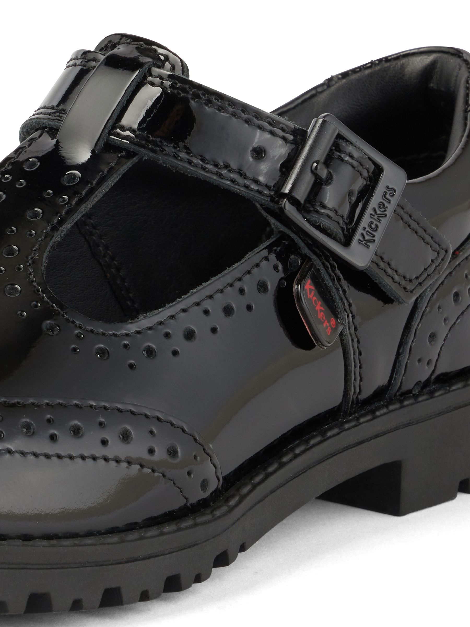 Buy Kickers Black Lachly Womens Youth Brogue T-Bar Patent Leather Shoes ...