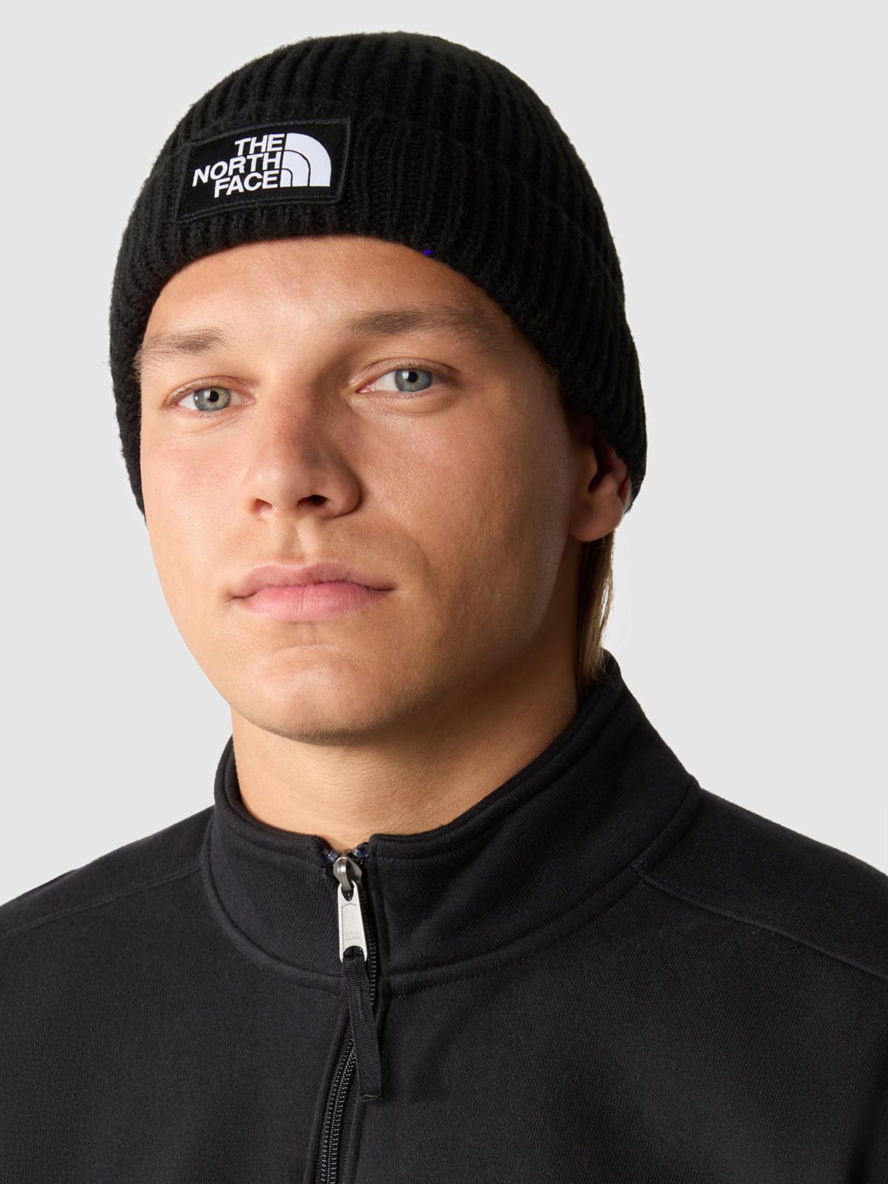 Buy The North Face Black Logo Box Cuffed Beanie from Next United Arab ...
